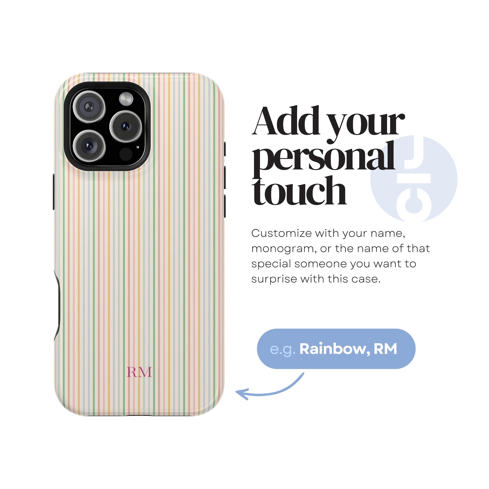 Personalized Monogram Phone Case Stripes Initials iPhone 17 16 15 14 13 ...