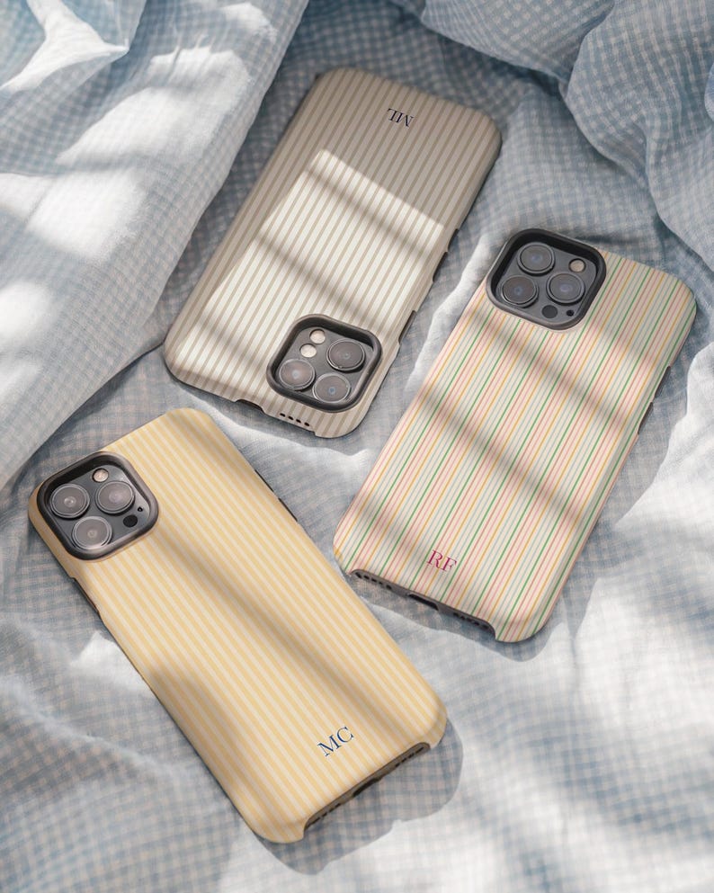 Personalized Monogram Phone Case Stripes Initials iPhone 17 16 15 14 13 ...