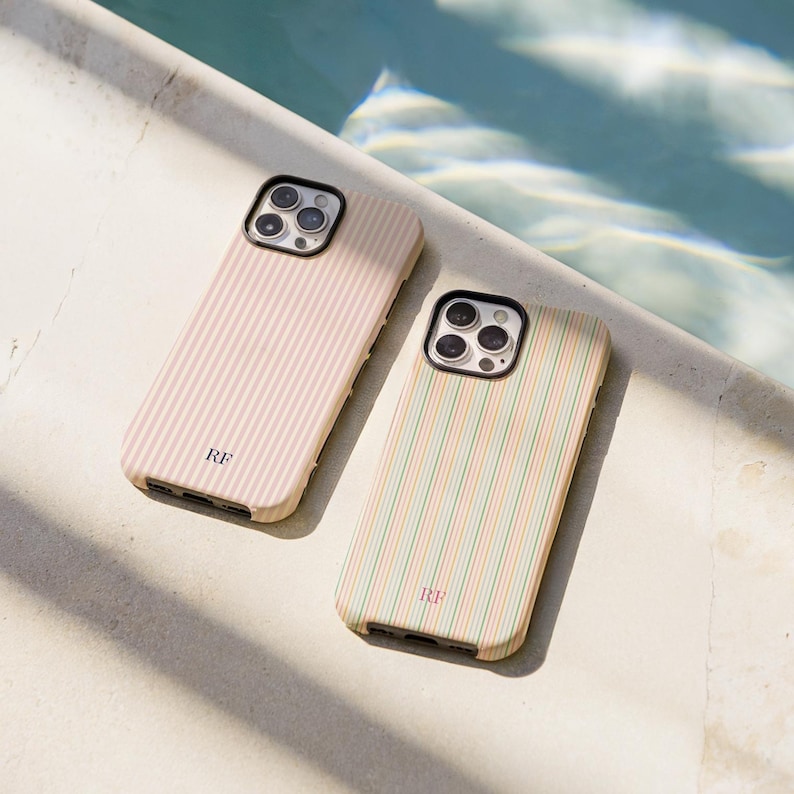 Personalized Monogram Phone Case Stripes Initials iPhone 16 15 14 13 12 ...