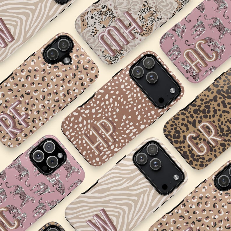 Personalized Animal Print Phone Case, Custom Monogram Initial - Etsy