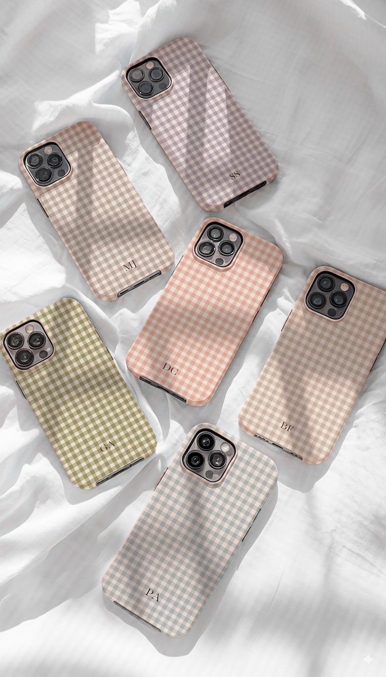 Boho Gingham Personalized Monogram Phone Case Initials iPhone 16 15 14 ...