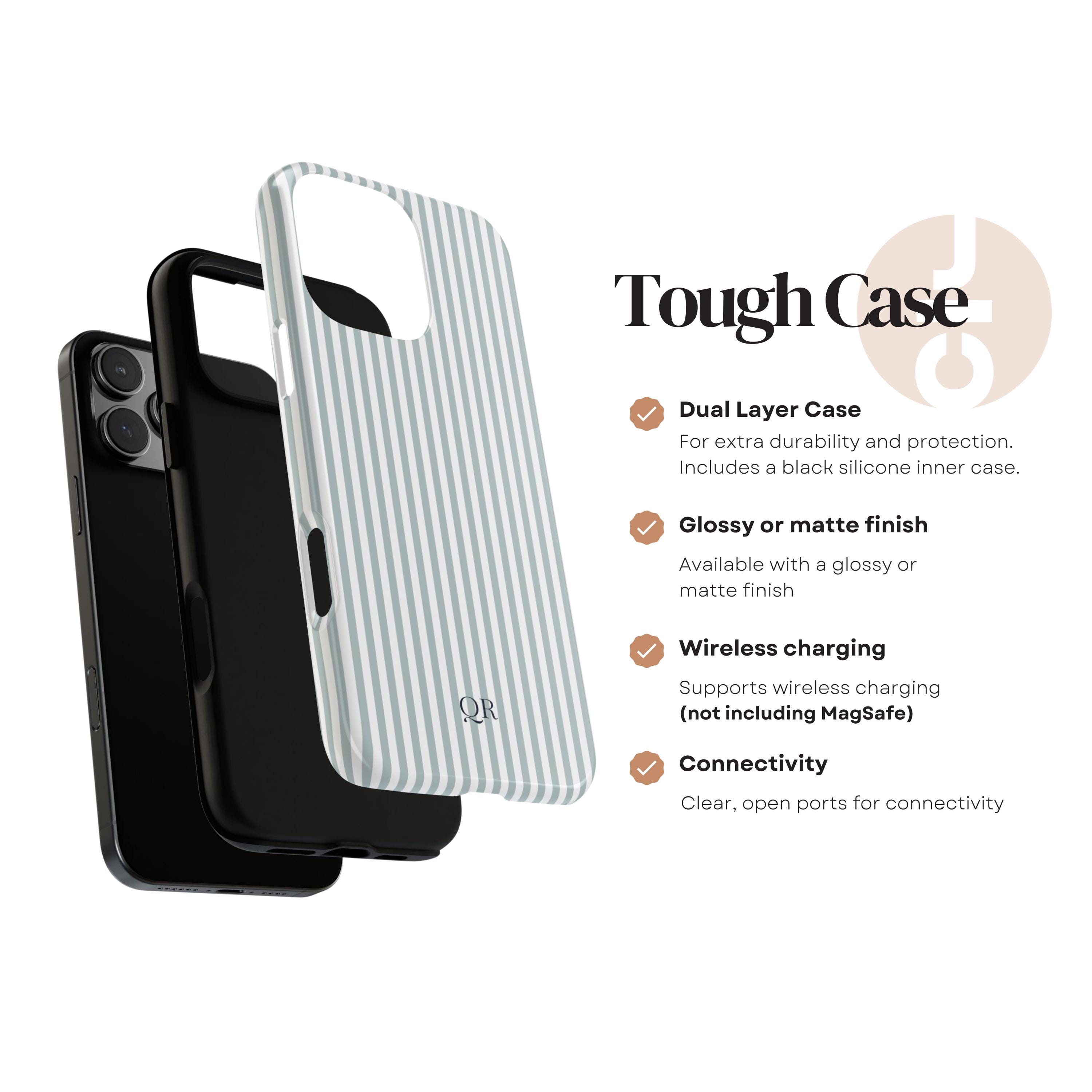 Personalized Monogram Phone Case Stripes Initials iPhone 16 15 14 13 12 ...