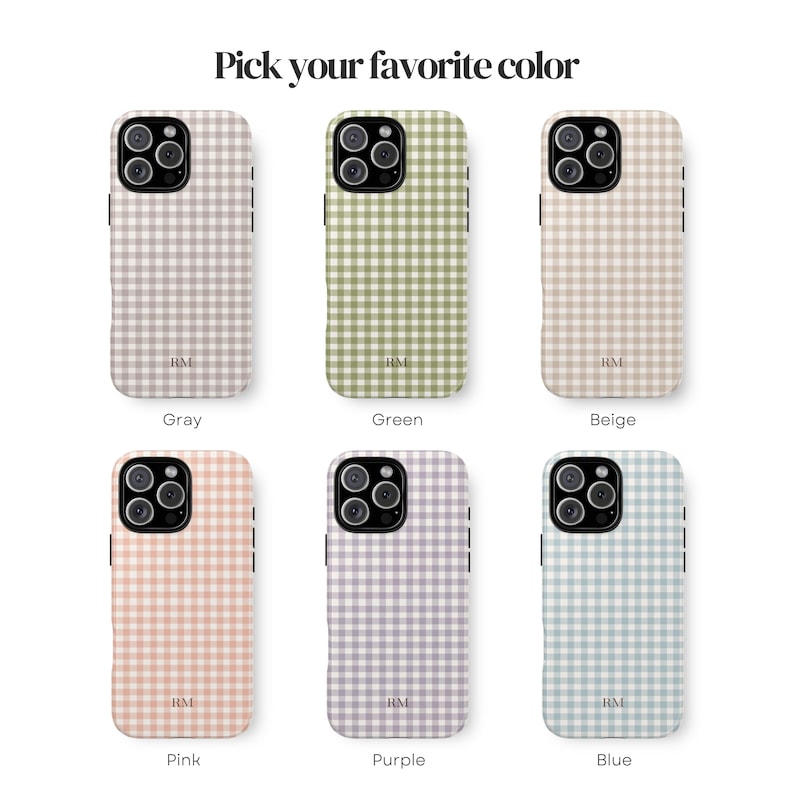 Boho Gingham Personalized Monogram Phone Case Initials iPhone 16 15 14 ...
