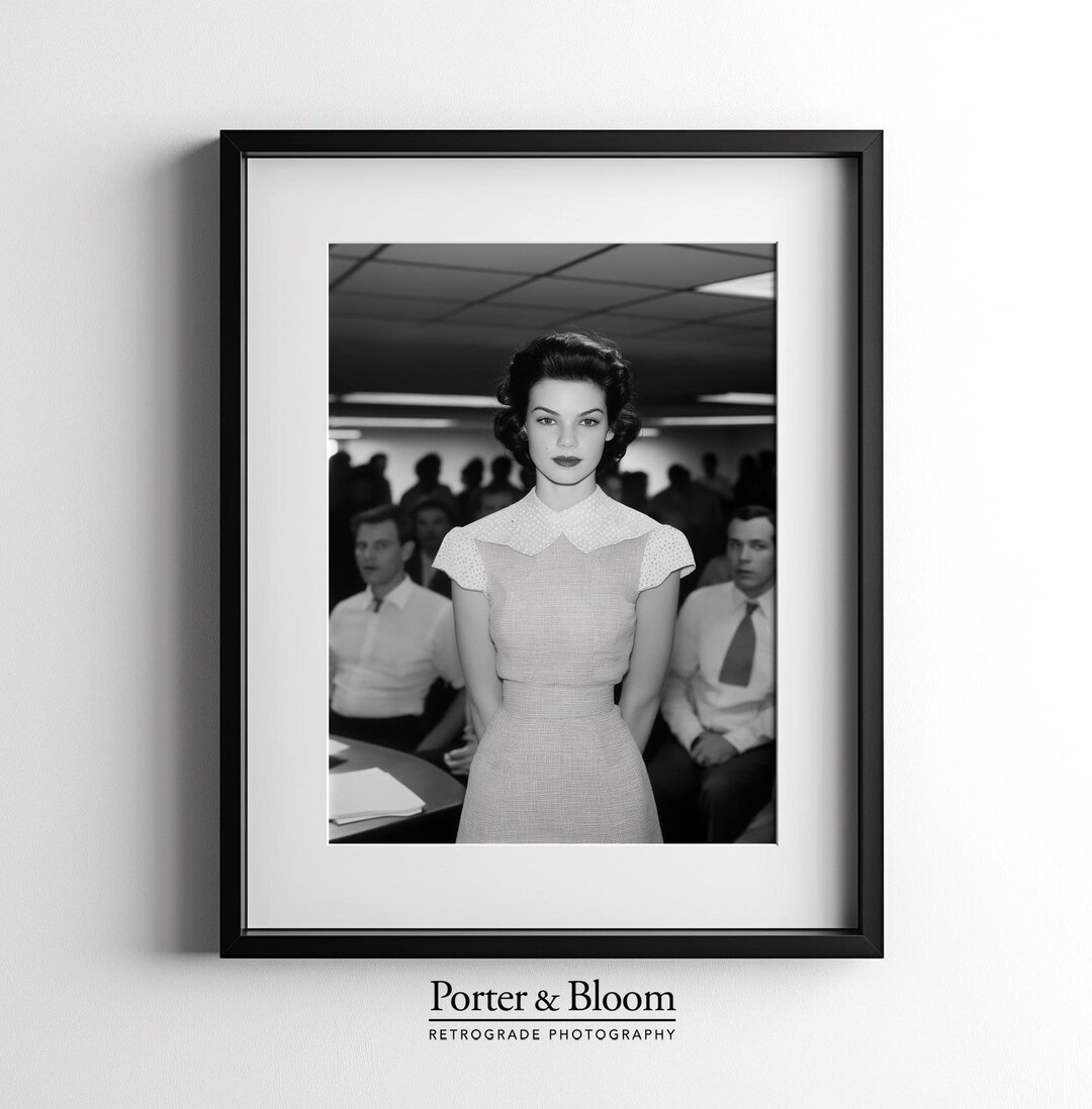 Lady in Office Print, Woman at Work Wall Art, Retro Girl Poster ...