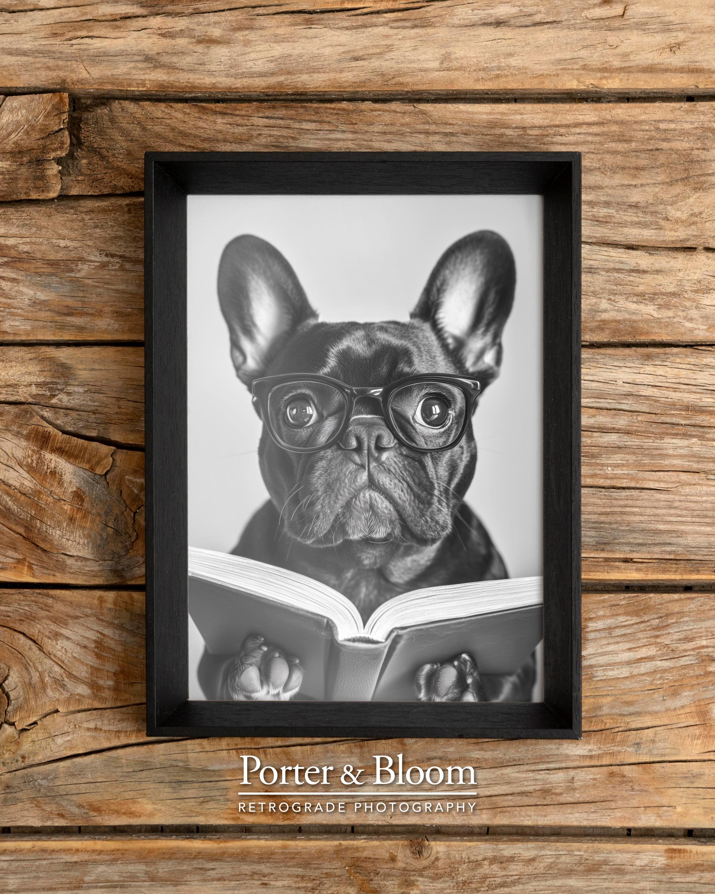 French Bulldog Reading Book Wall Art, Black & White Print, Dog Lover ...