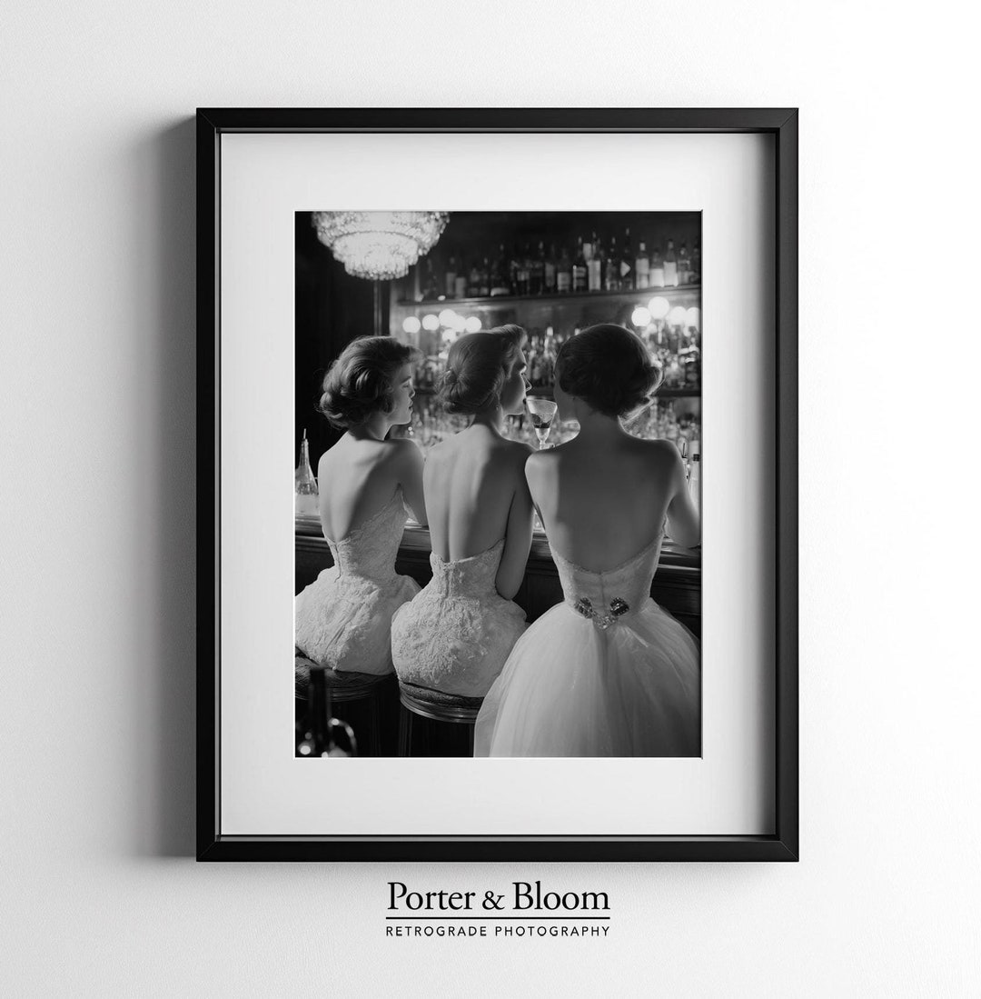Glamorous Ladies Cocktail Bar Print, Black & White Poster, Vintage ...