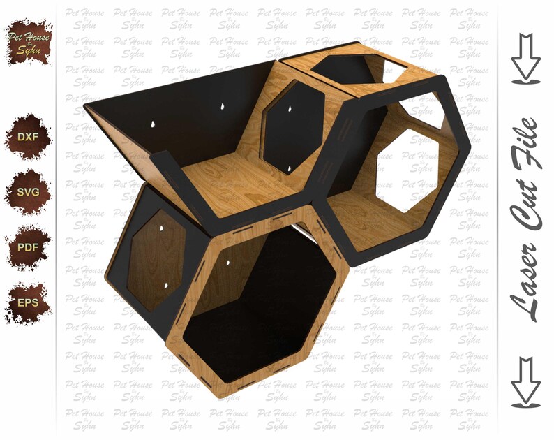 Laser Cut Hexagonal Cat House SVG, Wall Hanging Bed (digital File ...