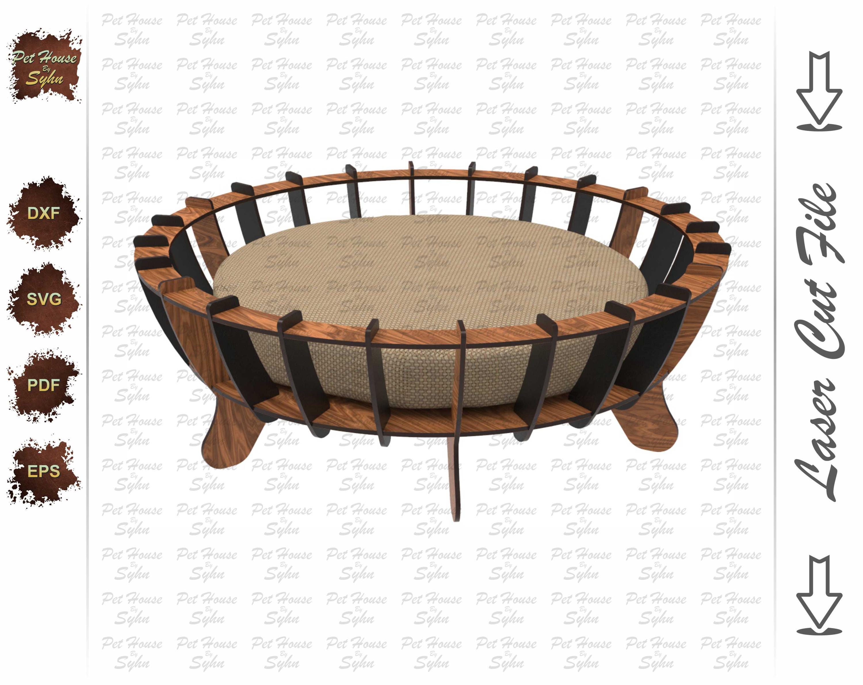 Laser Cut Round Cage Demountable Cat Bed SVG, Laser Cut Pet Bed SVG ...