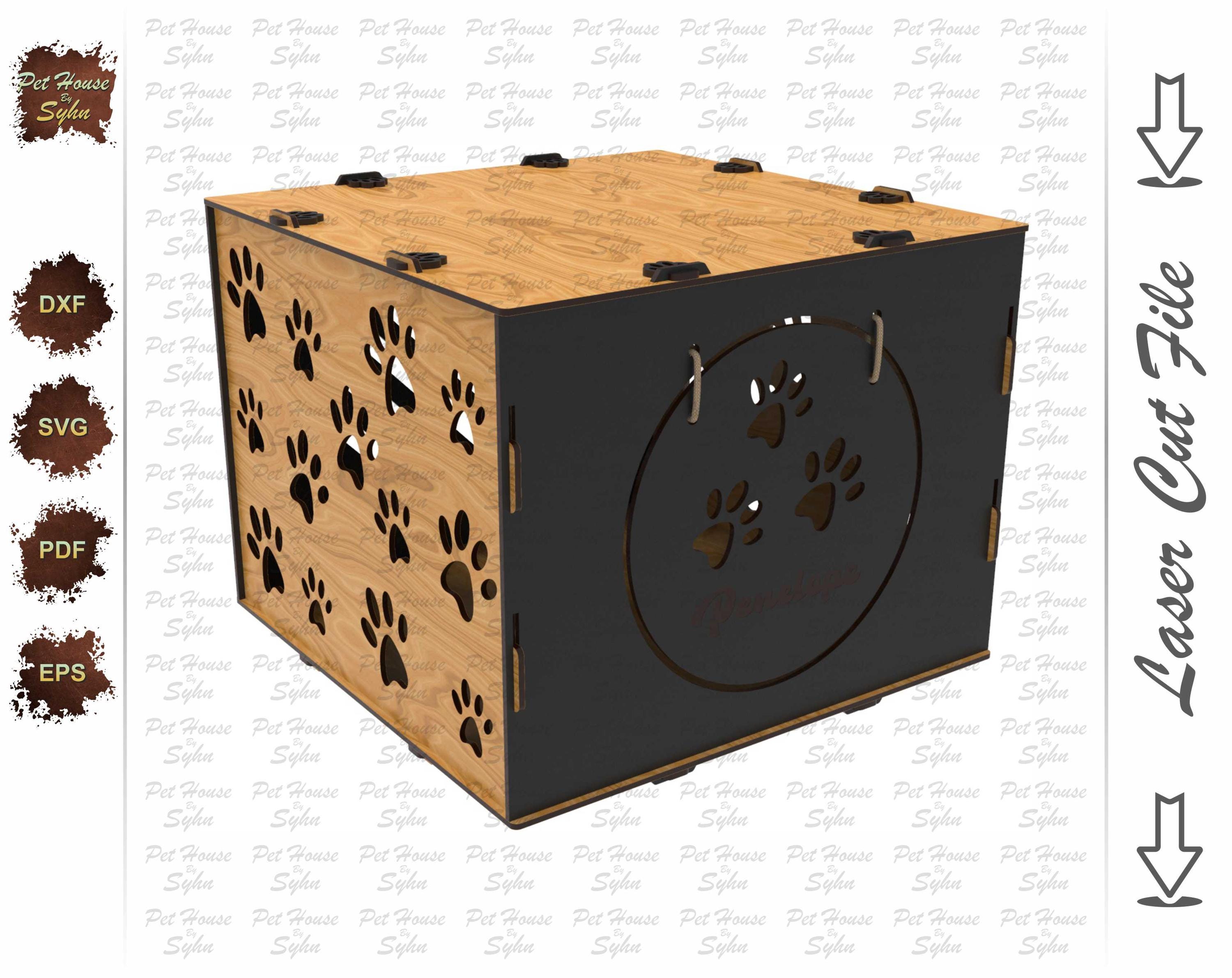 Laser Cut Cat Paw Themed Demountable Cat House SVG, Laser Cut Pet House ...