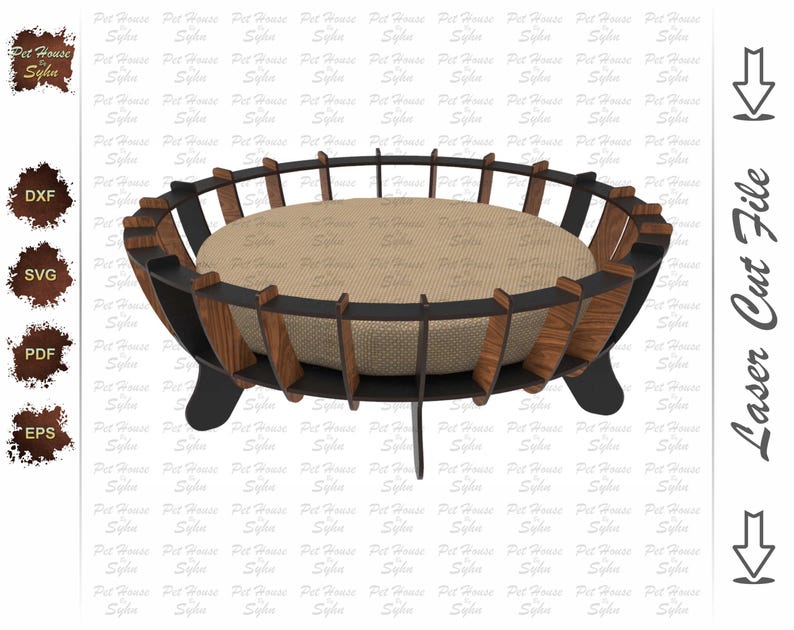 Laser Cut Round Cage Demountable Cat Bed SVG, Laser Cut Pet Bed SVG ...