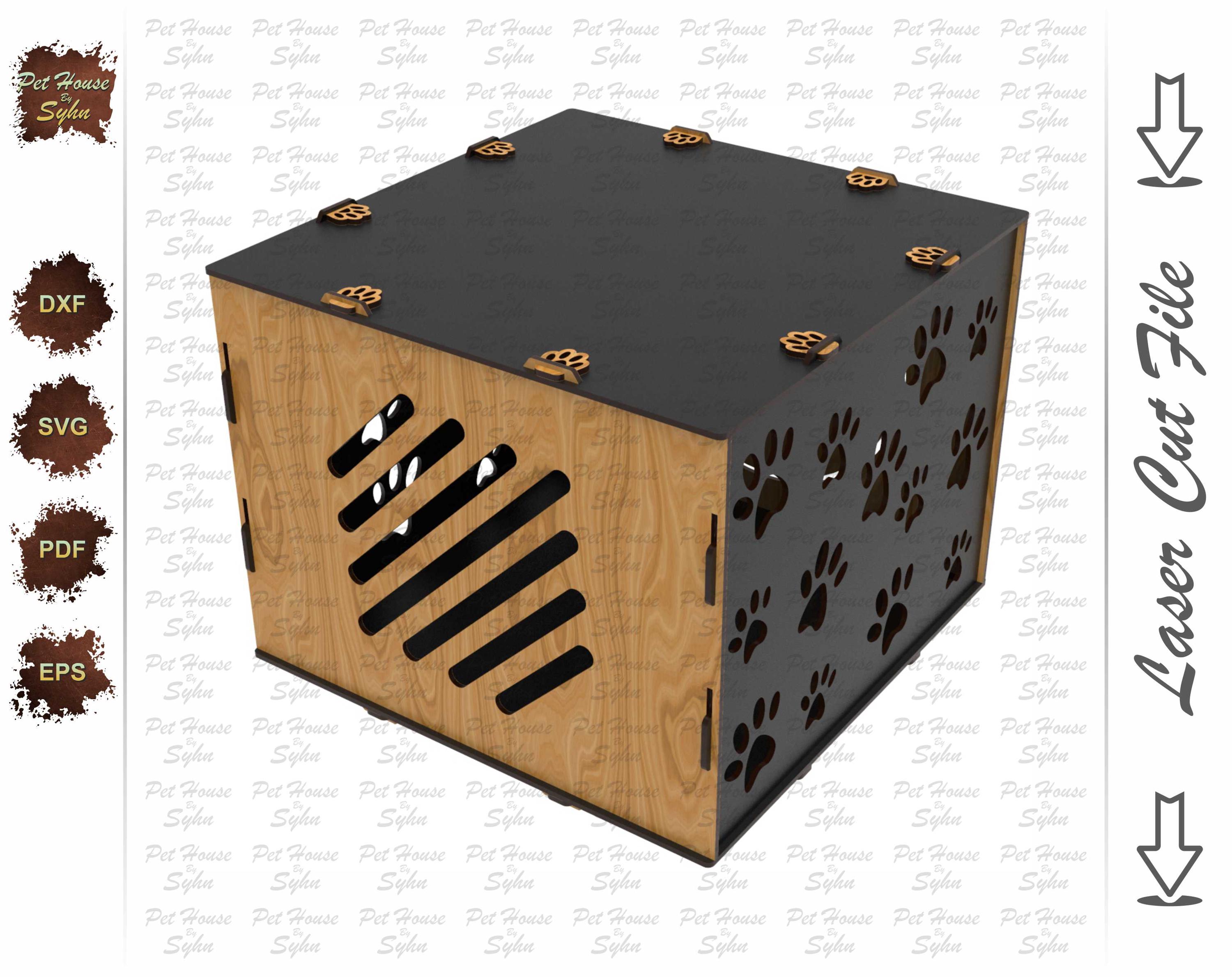Laser Cut Cat Paw Themed Demountable Cat House SVG, Laser Cut Pet House ...