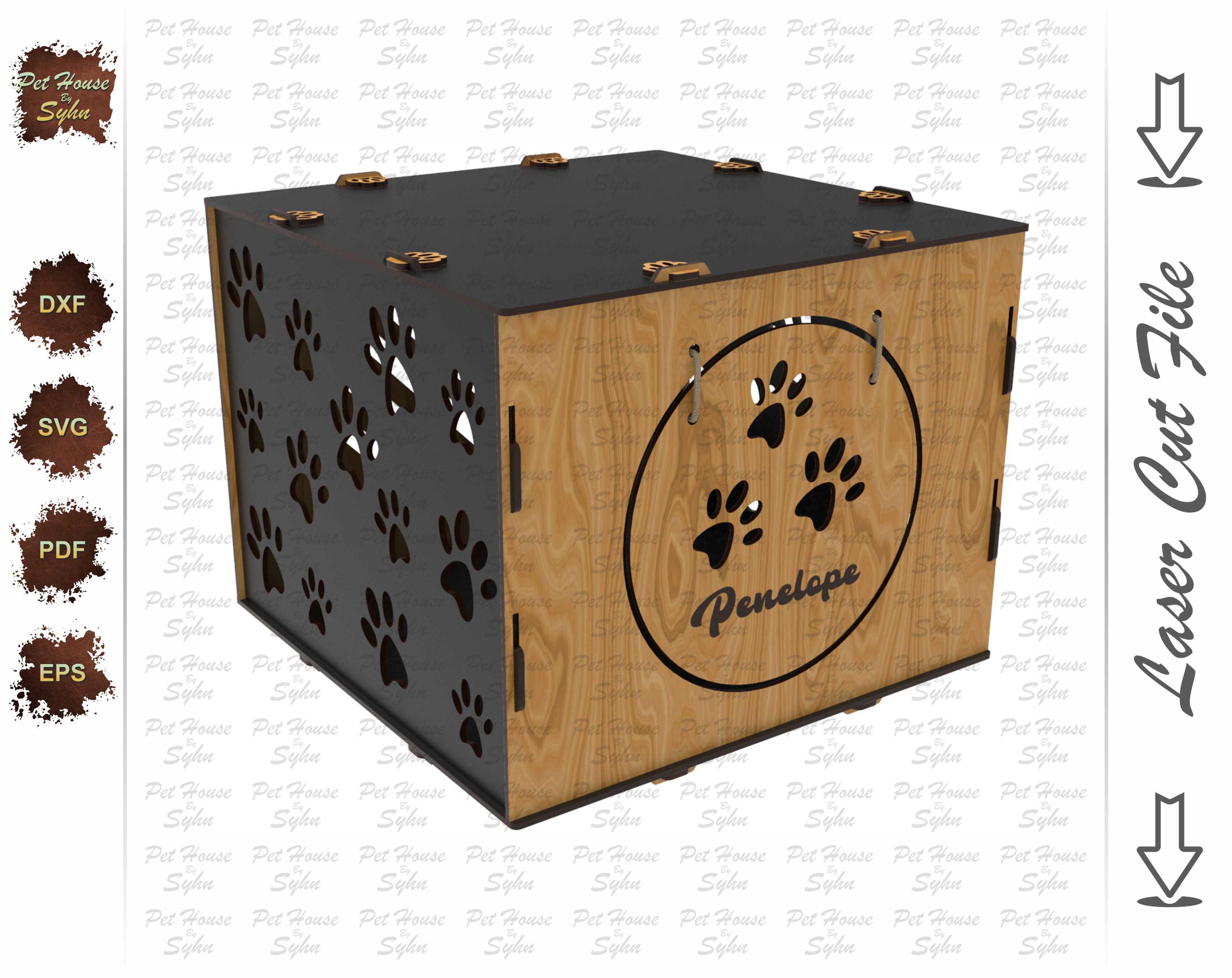 Laser Cut Cat Paw Themed Demountable Cat House SVG, Laser Cut Pet House ...