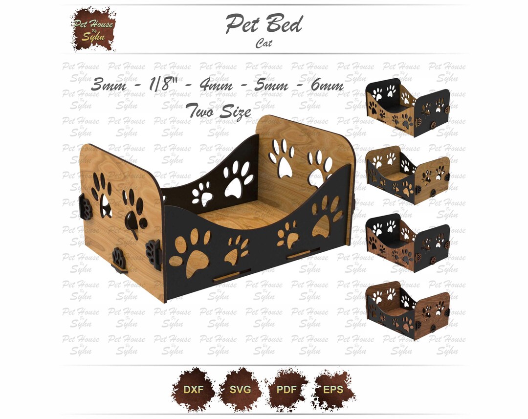 Laser Cut Cat Paw Themed Demountable Cat Bed SVG, Laser Cut Pet Bed SVG ...
