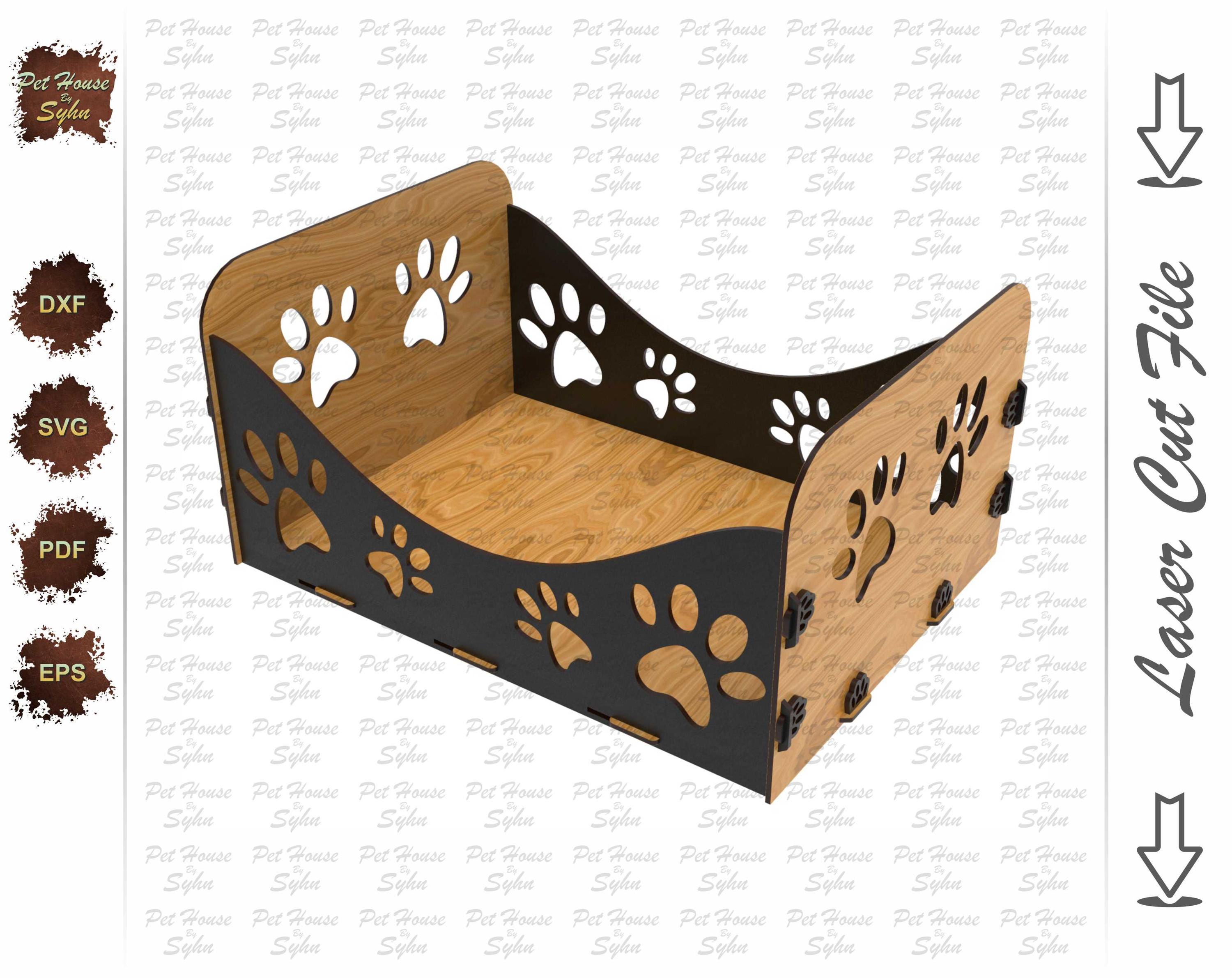 Laser Cut Cat Paw Themed Demountable Cat Bed SVG, Laser Cut Pet Bed SVG ...