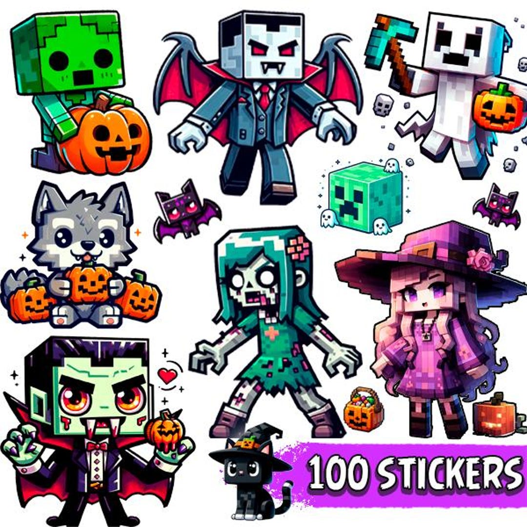 Minecraft Halloween Stickers and Designs, PNG Printable Craft, Spooky ...