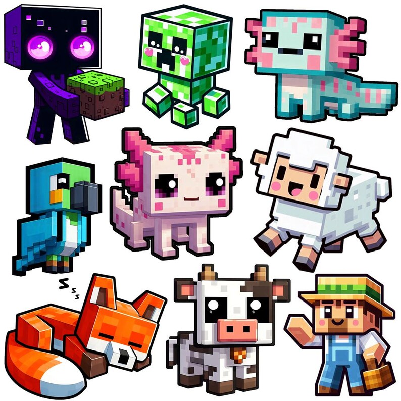 Minecraft Cute PNG Images, Steve, Alex, Axolotl, Creeper, Fox, Panda ...