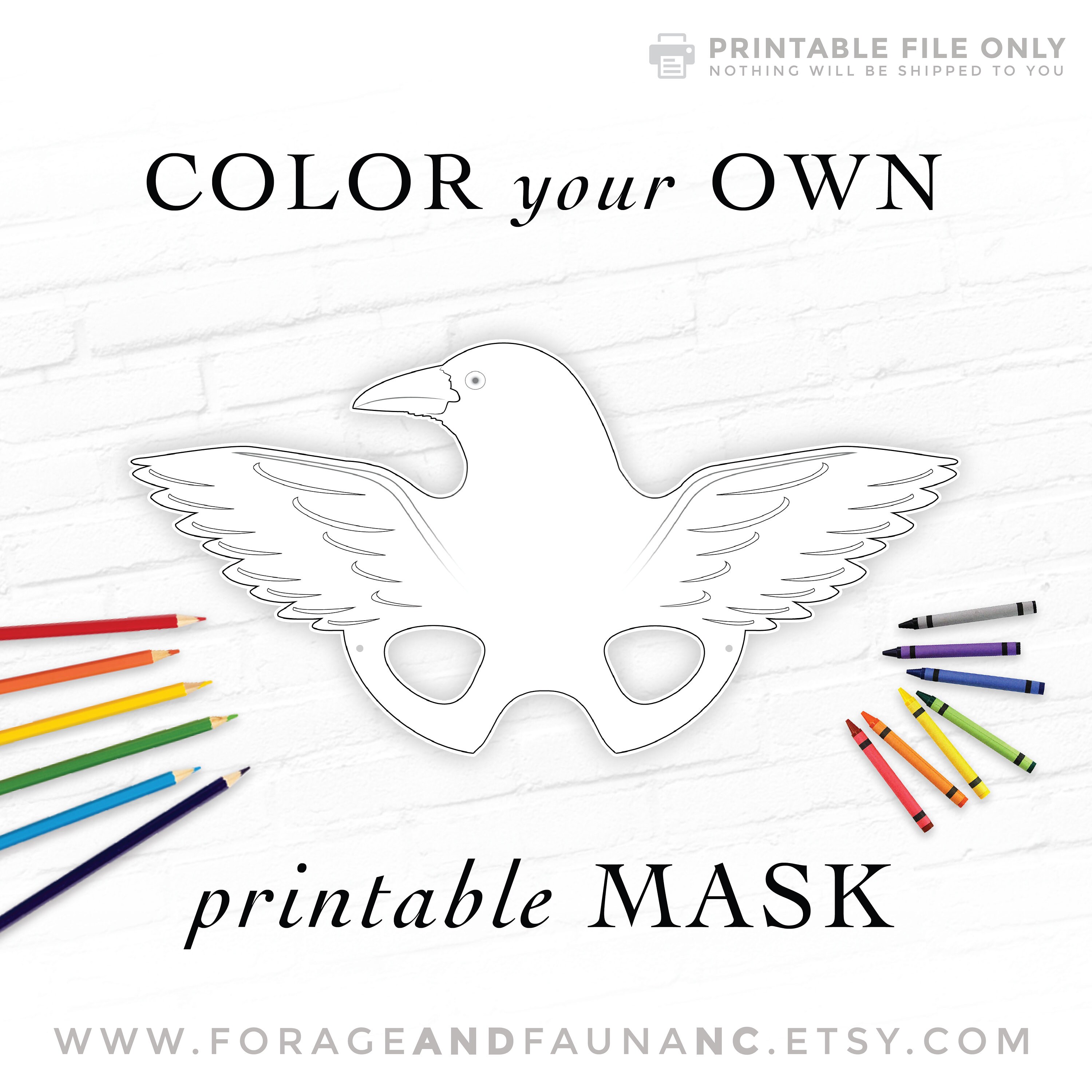 Coloring Fun Crow Raven Printable Mask Activity Black Bird Birthday ...