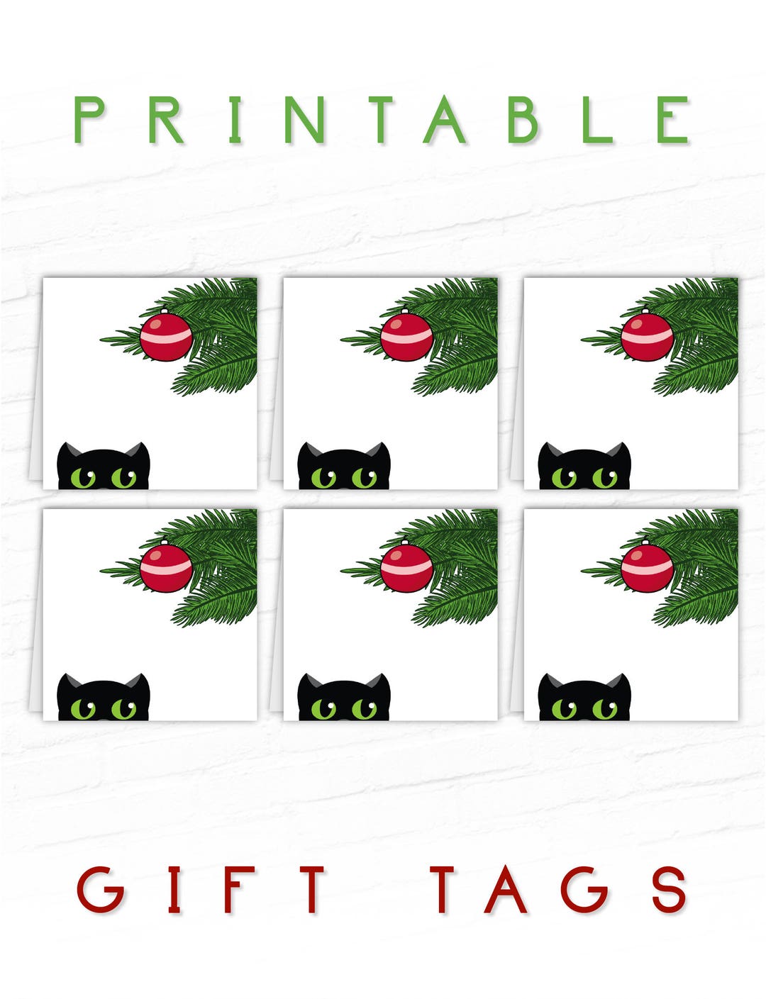 Cat Gift Tags, Black Cats, Printable Christmas Gift Tags, Xmas Gift ...