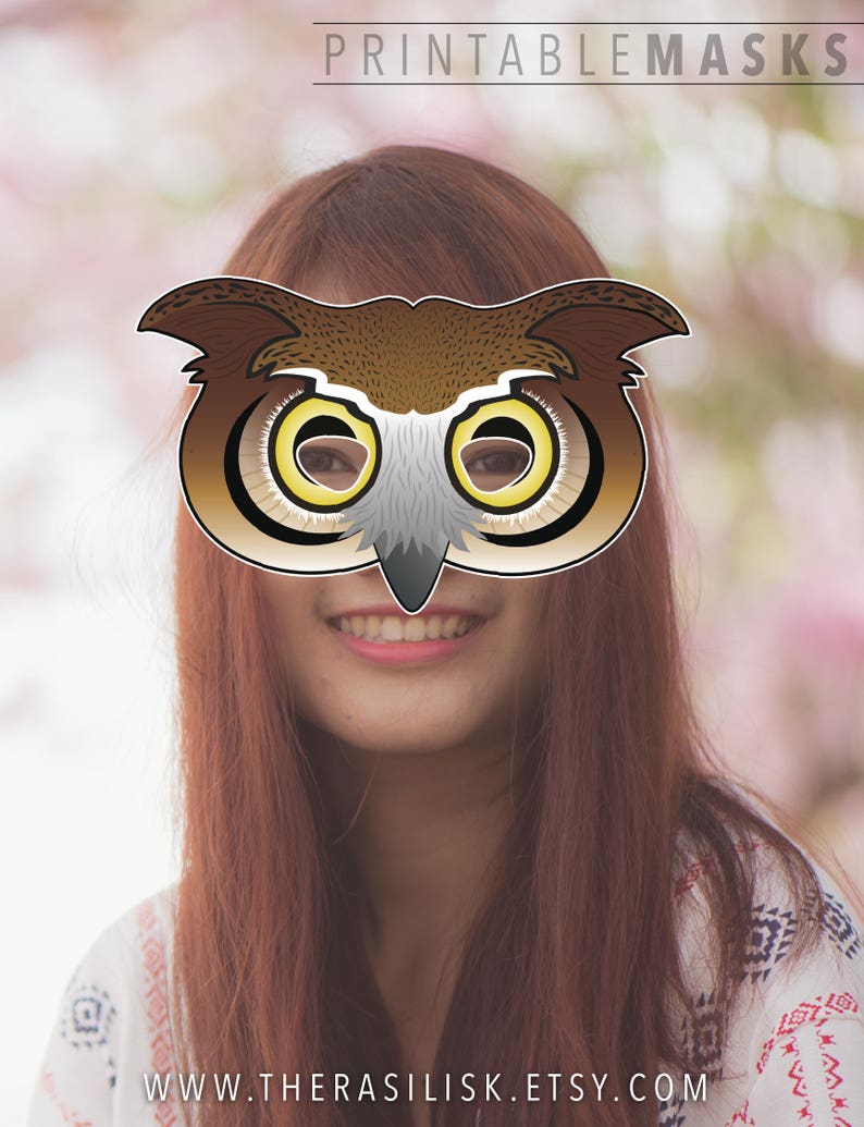 Printable Owl Mask Great Horned Owl Mask Printable Bird | Etsy