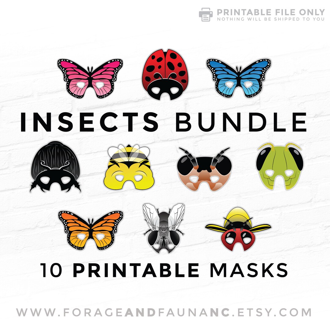 Bug & Insect Bundle of 10 PRINTABLE Costume Masks Fly Butterfly Ladybug ...