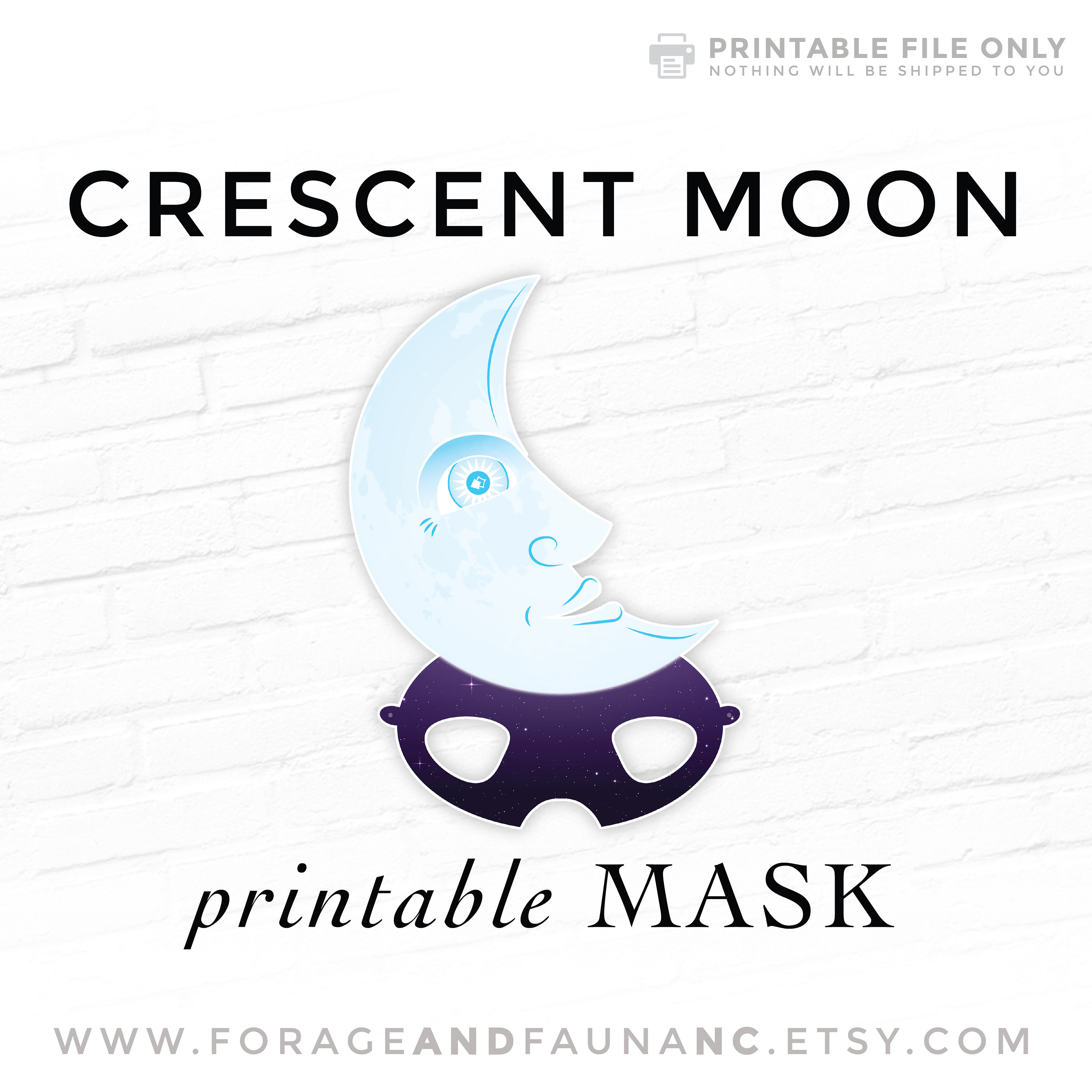 Crescent Moon Printable Halloween Mask Lunar Mask Outer Space Celestial ...