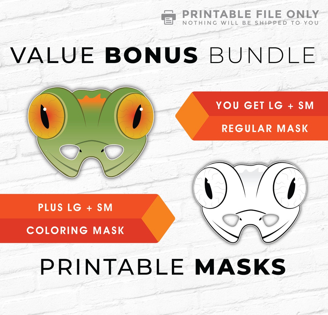 Gecko Mask Value Bundle! Full Color and Coloring Versions Lizard Animal ...