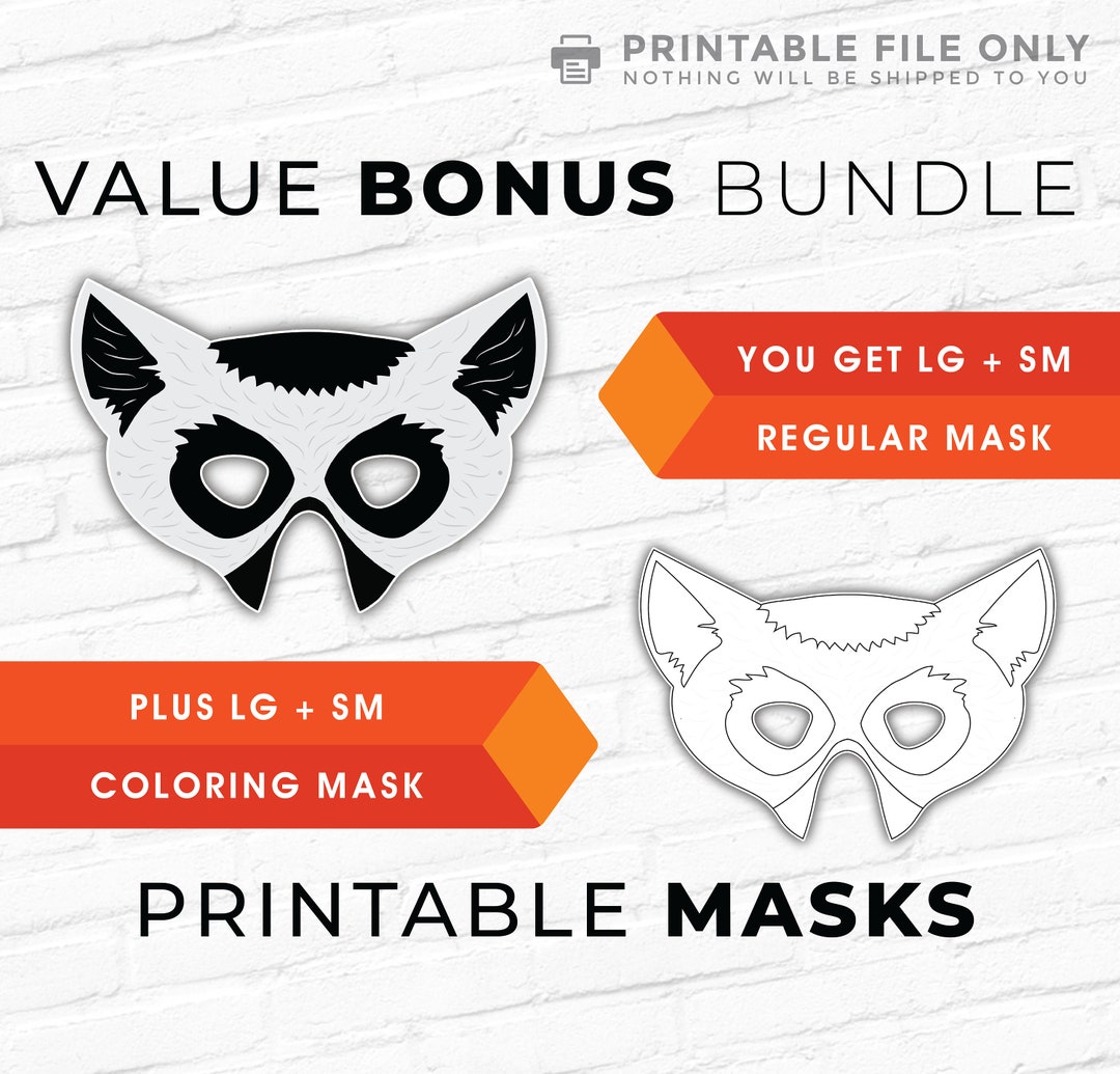 Lemur Mask Value Bundle! Full Color and Coloring Versions! Birthday ...