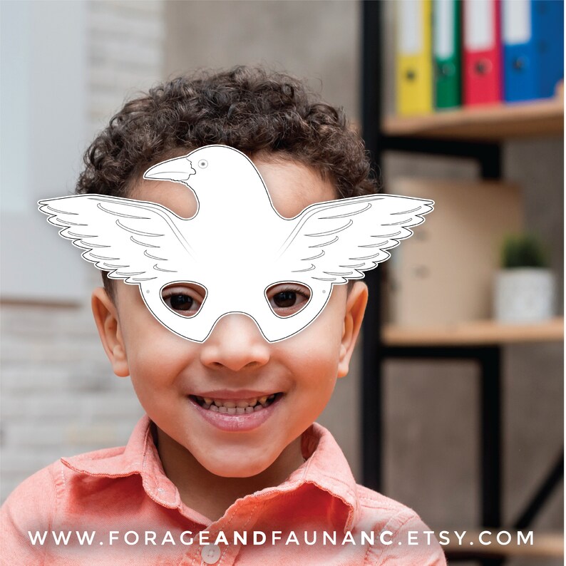 Coloring Fun Crow Raven Printable Mask Activity Black Bird | Etsy