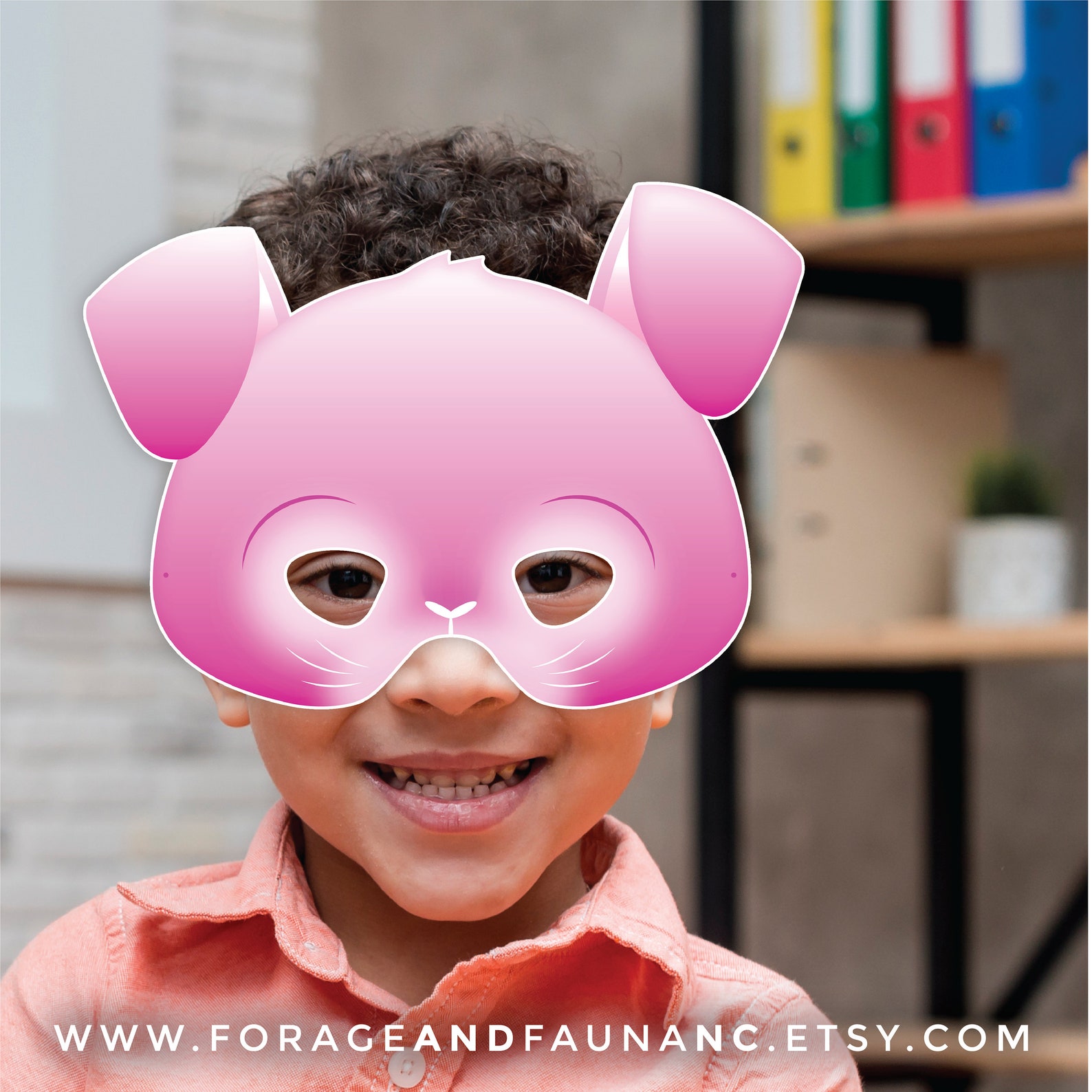 Pink Easter Bunny Printable Mask Pink Rabbit Woodland Animal Mask ...