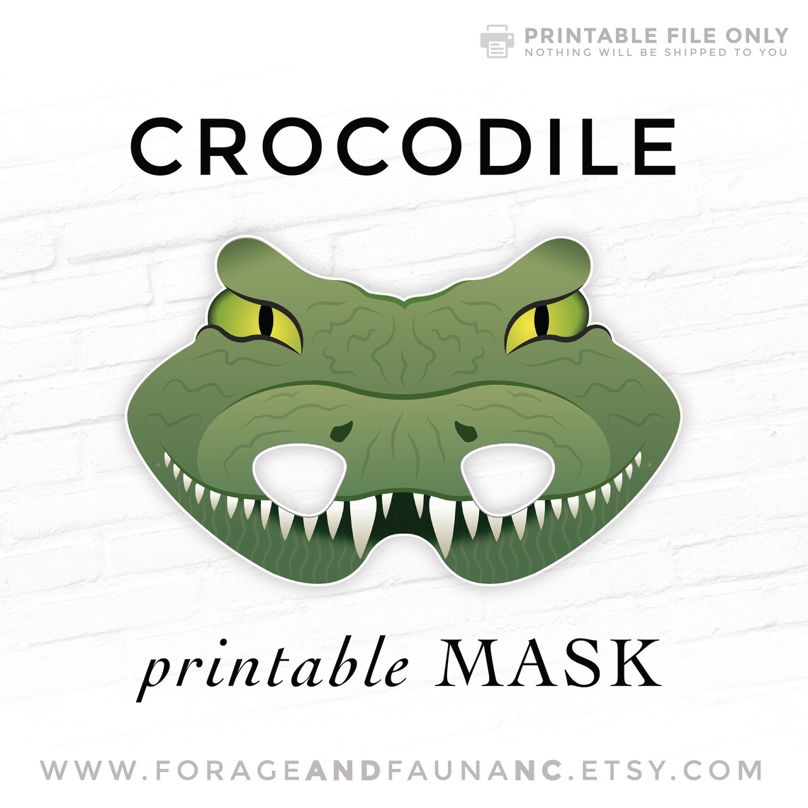Crocodile Printable Animal Mask Reptile Dinosaur Birthday Halloween ...