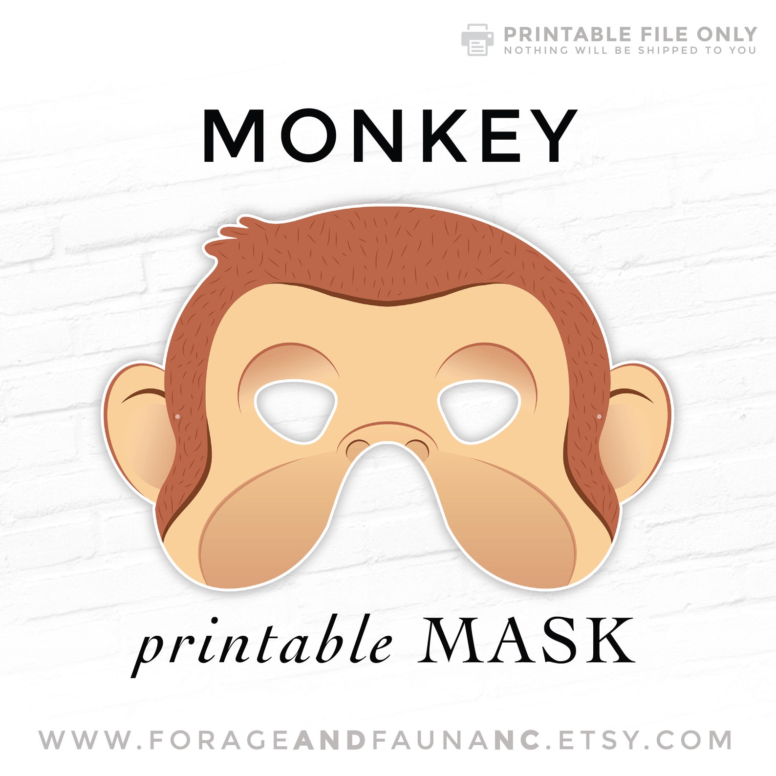 Monkey Chimpanzee Macaque Printable Halloween Mask, Curious Monkey ...