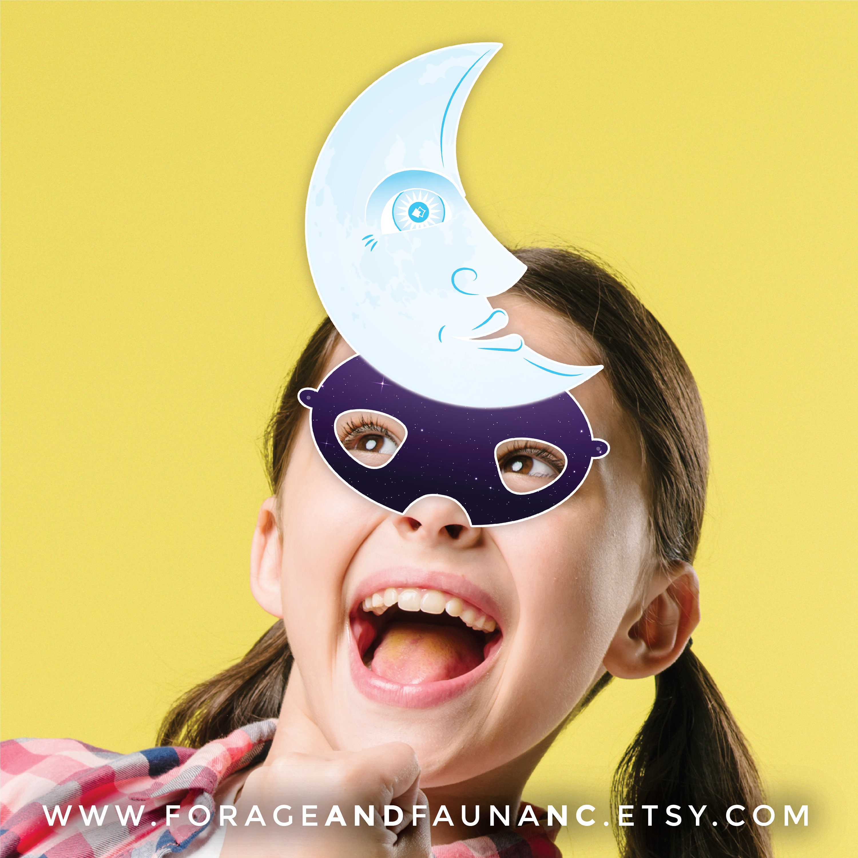 Crescent Moon Printable Halloween Mask Lunar Mask Outer Space Celestial ...