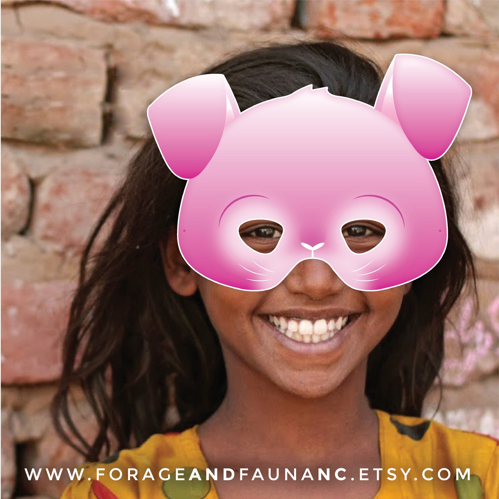 Pink Easter Bunny Printable Mask Pink Rabbit Woodland Animal Mask ...