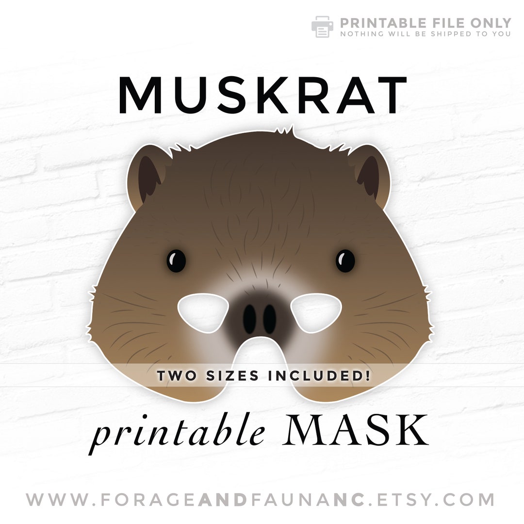 Muskrat Printable Rodent Mask - 2 Sizes! Musk Beaver Mole Rat Party ...