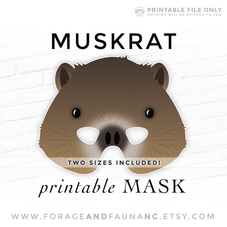 Muskrat Printable Rodent Mask - 2 Sizes! Musk Beaver Mole Rat Party ...