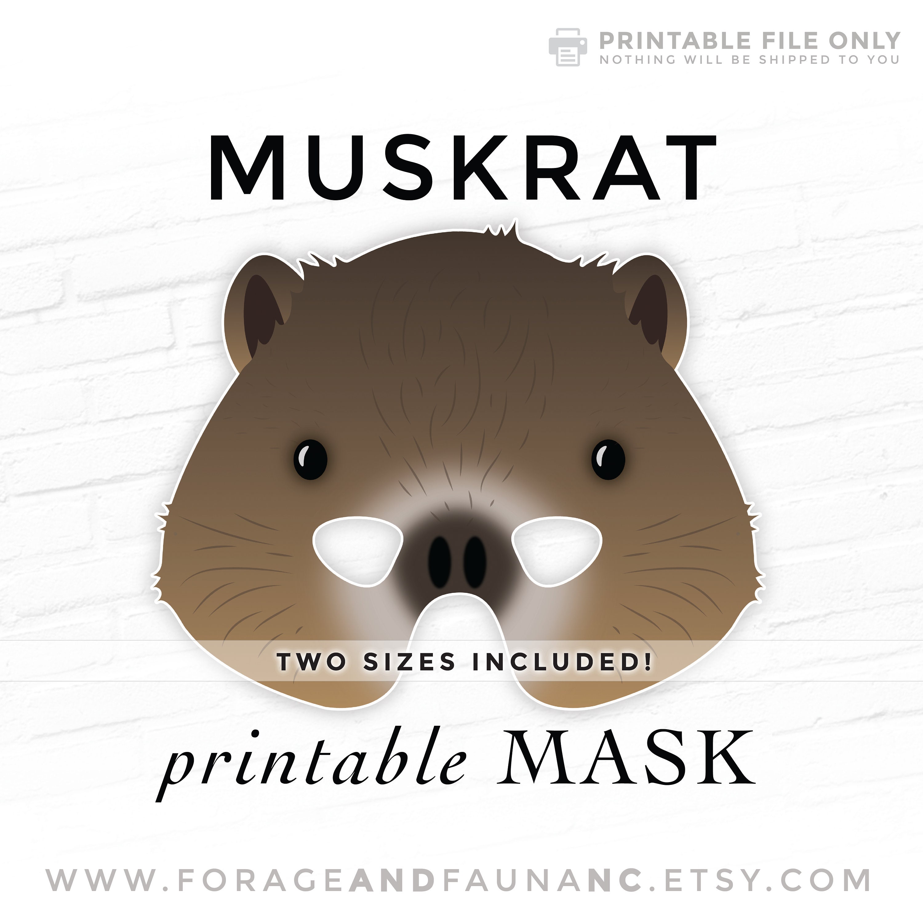 Muskrat Printable Rodent Mask - 2 Sizes! Musk Beaver Mole Rat Party ...