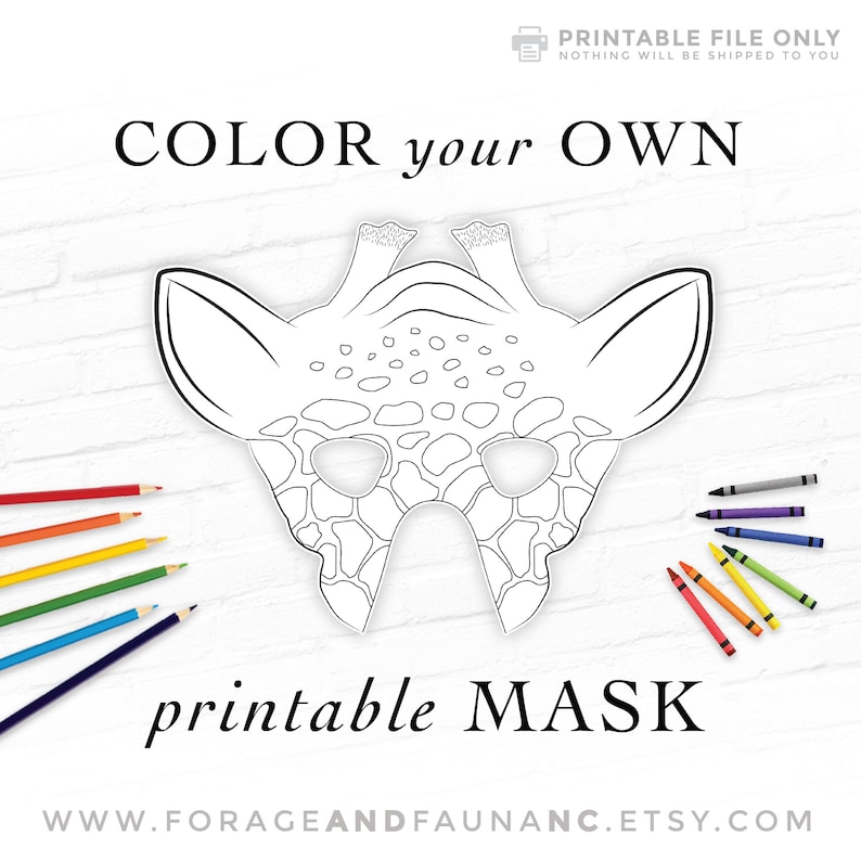 Giraffe Mask Printable Coloring Mask Fun Activity Page Animal Mask ...
