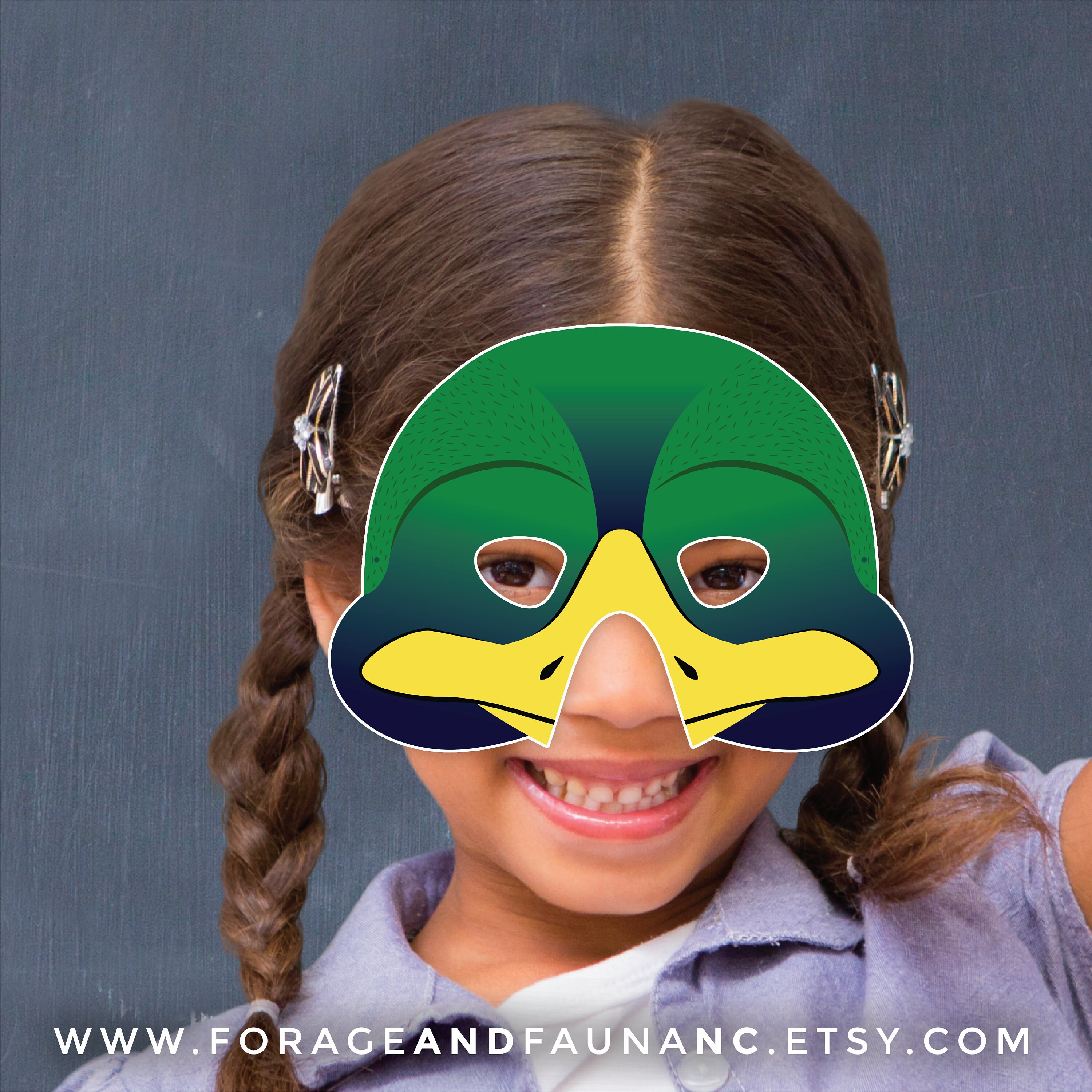 Green Mallard Duck Printable Bird Mask Halloween Emerald Cayuga Brewers ...
