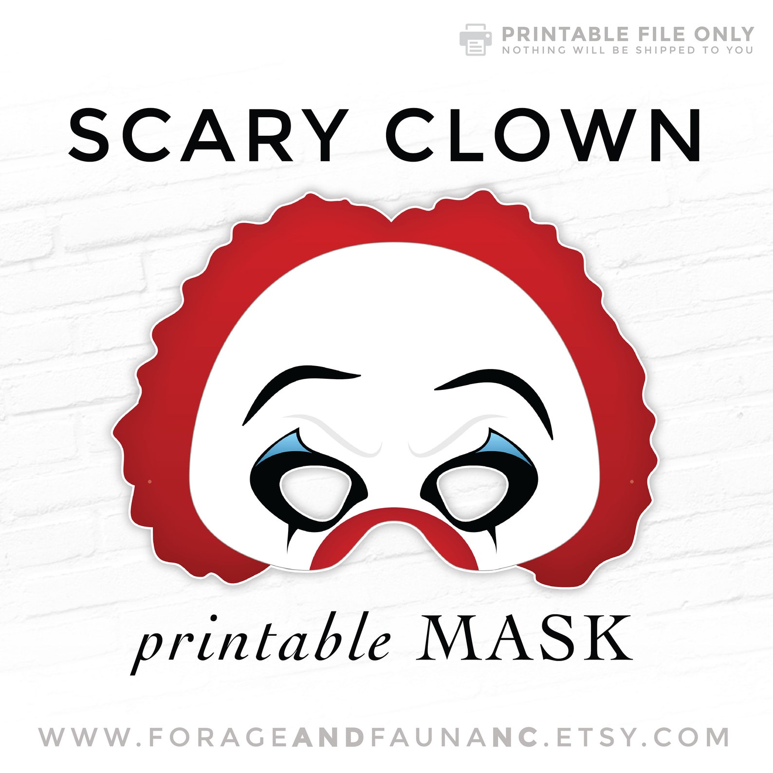 Halloween Mask, Scary Clown Printable Mask, Evil Clown, Carnivale ...