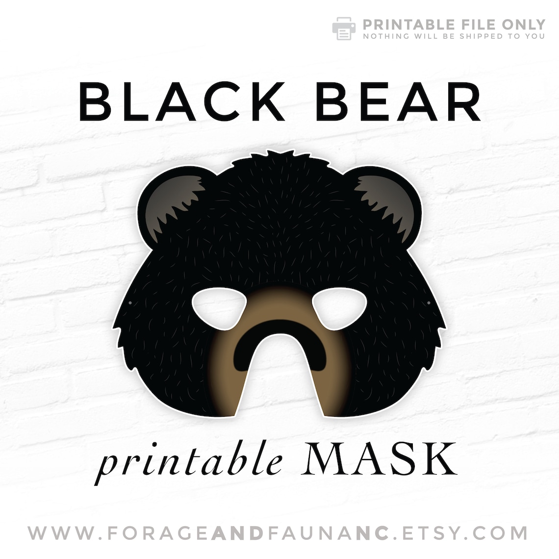 Black Bear Printable Animal Mask Woodland American Fairy Tale Cosplay ...