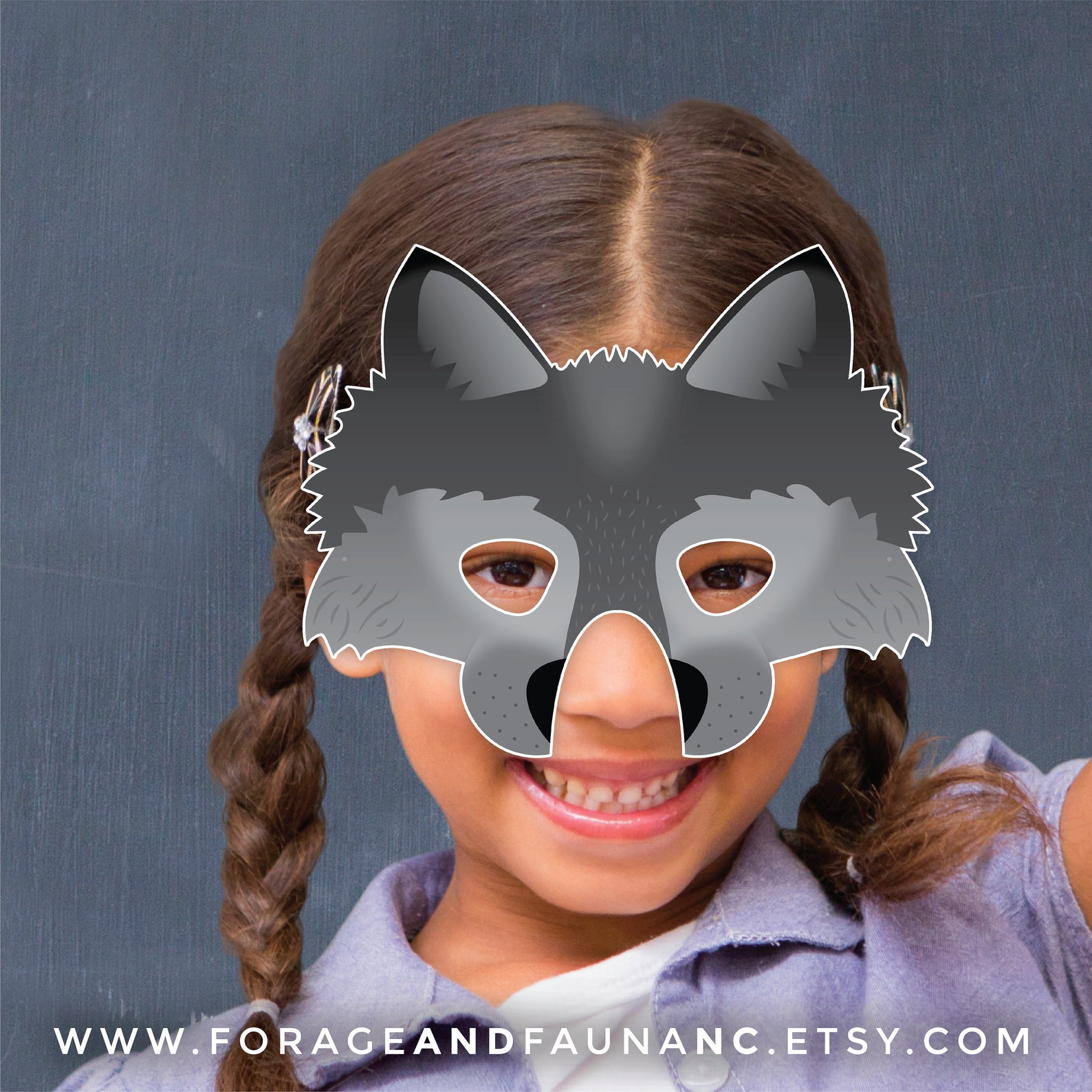Gray Wolf Printable Halloween Mask Grey Wolfdog Big Bad Wolf Direwolf ...