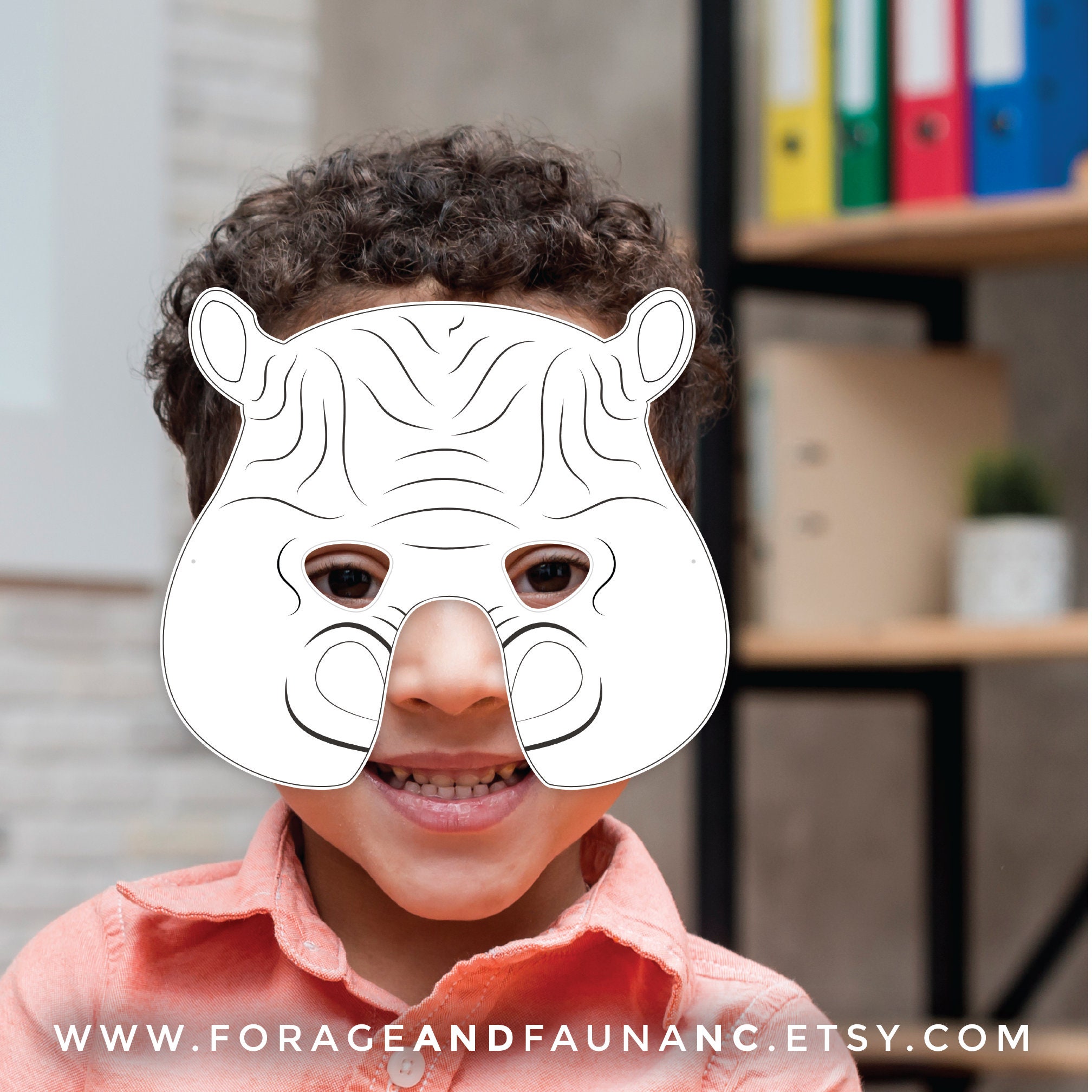 Hippo Mask Hippopotamus Printable Coloring Book Page Animal Mask ...