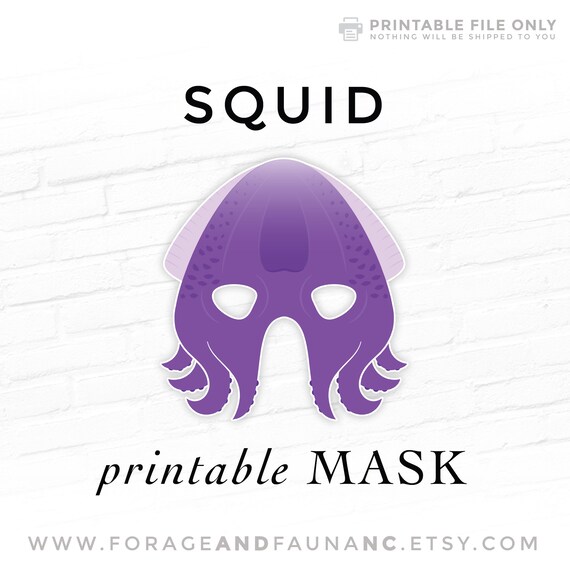 Squid Mask Kraken Cephalopod Printable Sea Monster Animal Mask | Etsy