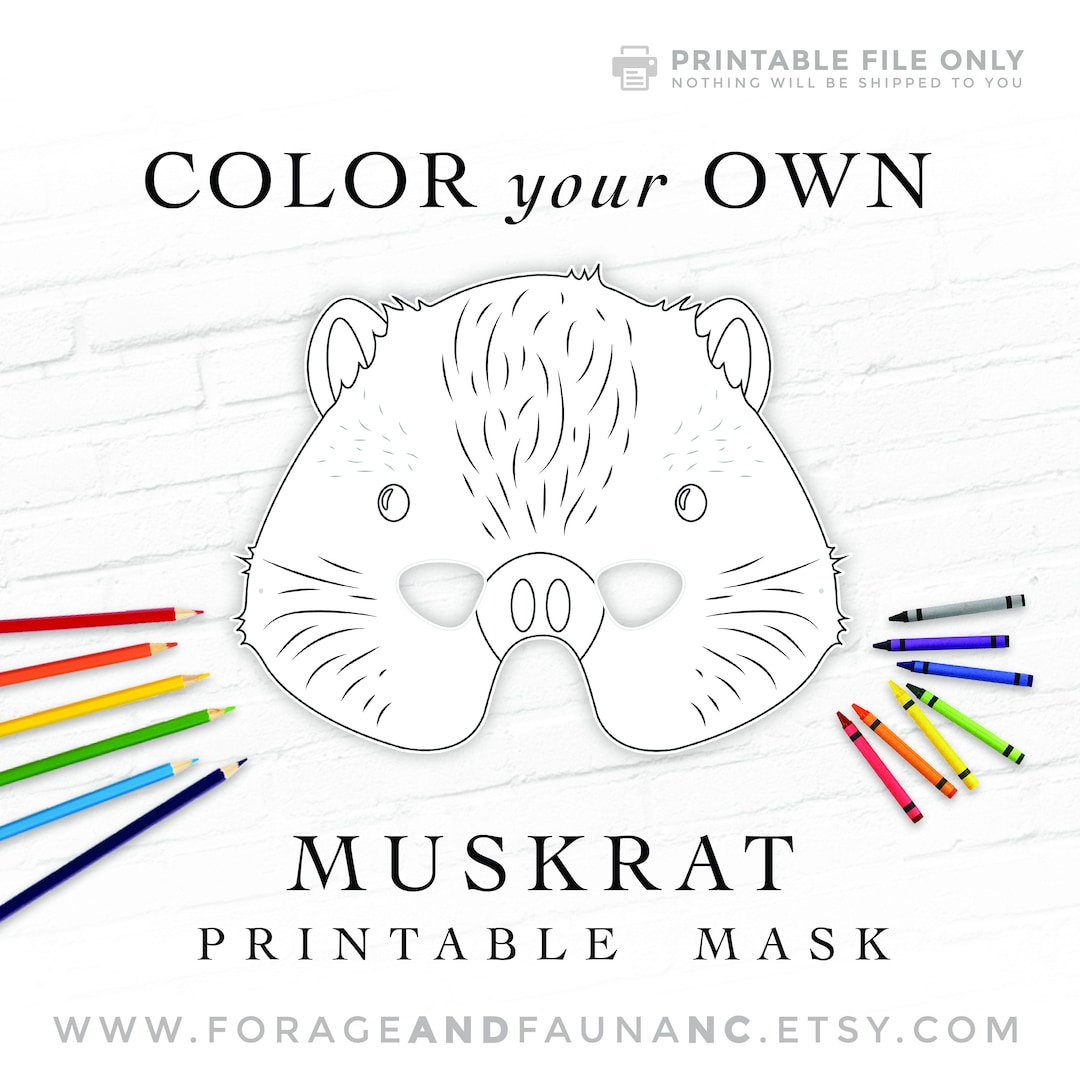 Muskrat Mask Printable Coloring Book Page Animal Mask Birthday Party ...