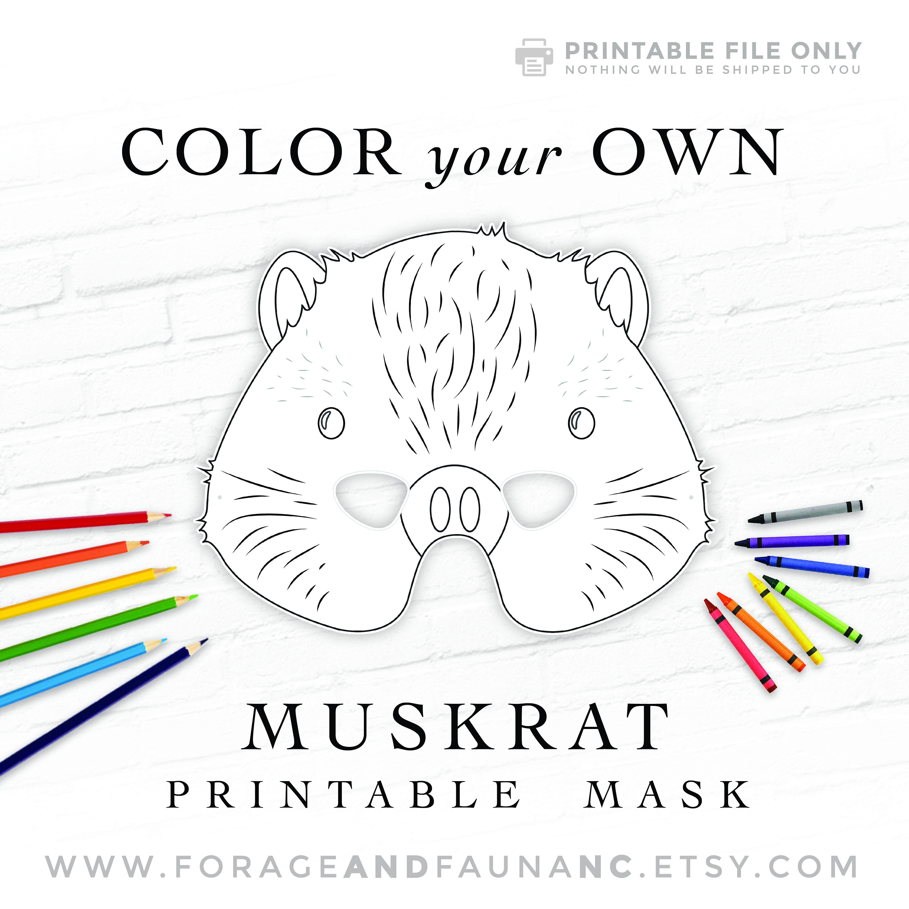 Muskrat Mask Printable Coloring Book Page Animal Mask Birthday Party ...