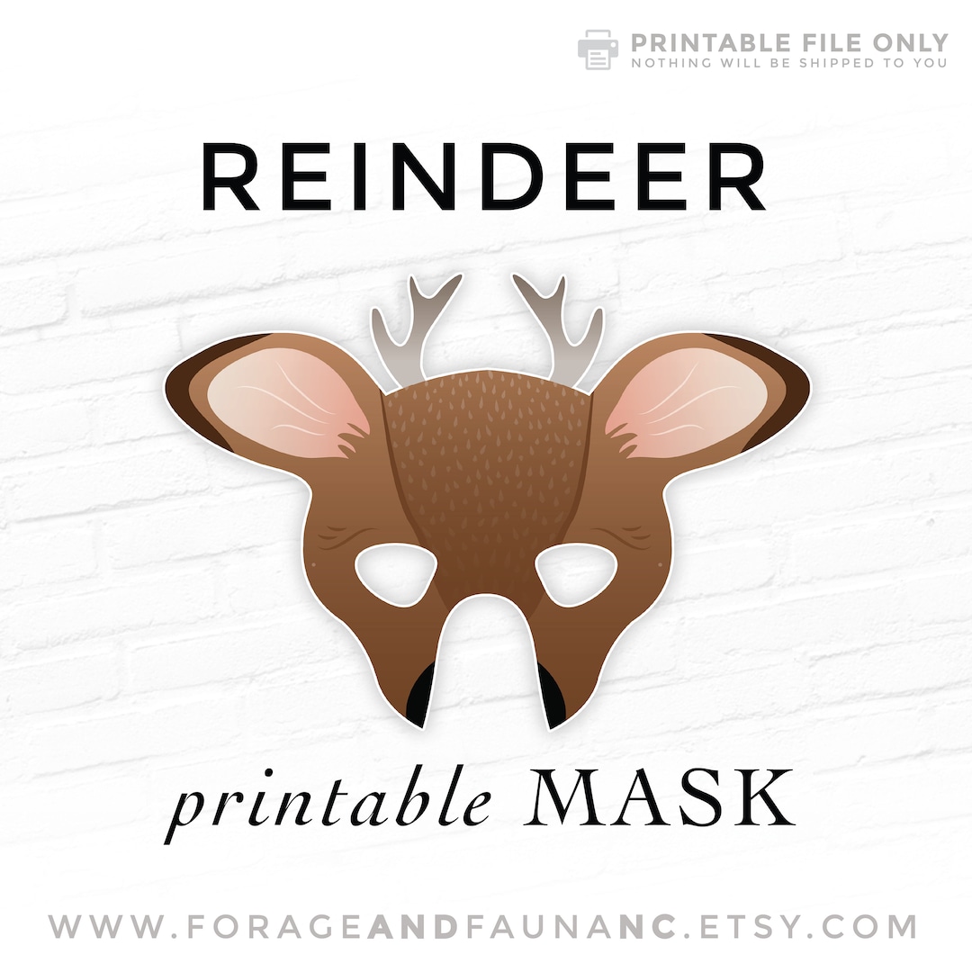 Reindeer Printable Mask Stag Costume Masquerade Rudolph Christmas Mask ...