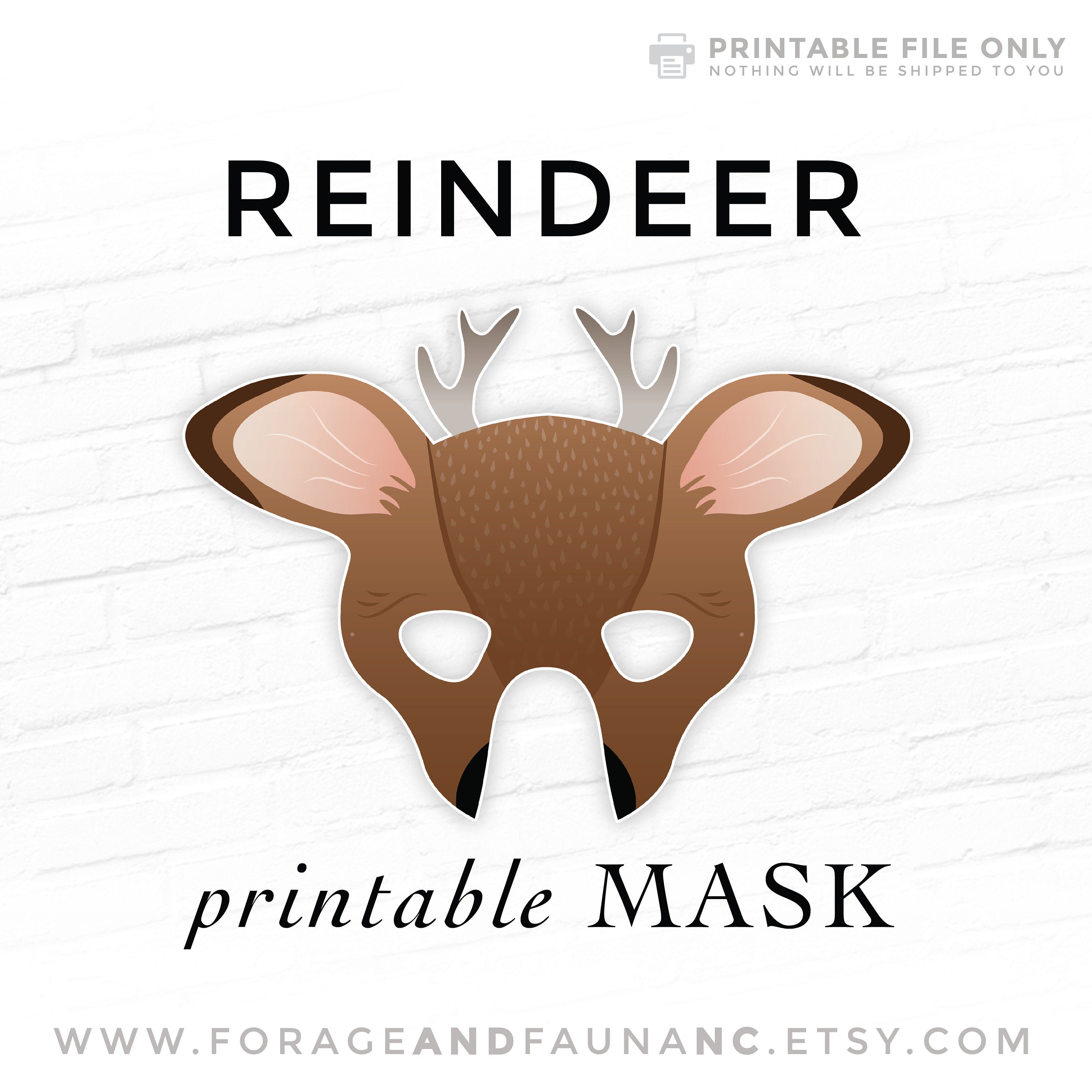 Reindeer Printable Mask Stag Costume Masquerade Rudolph Christmas Mask ...