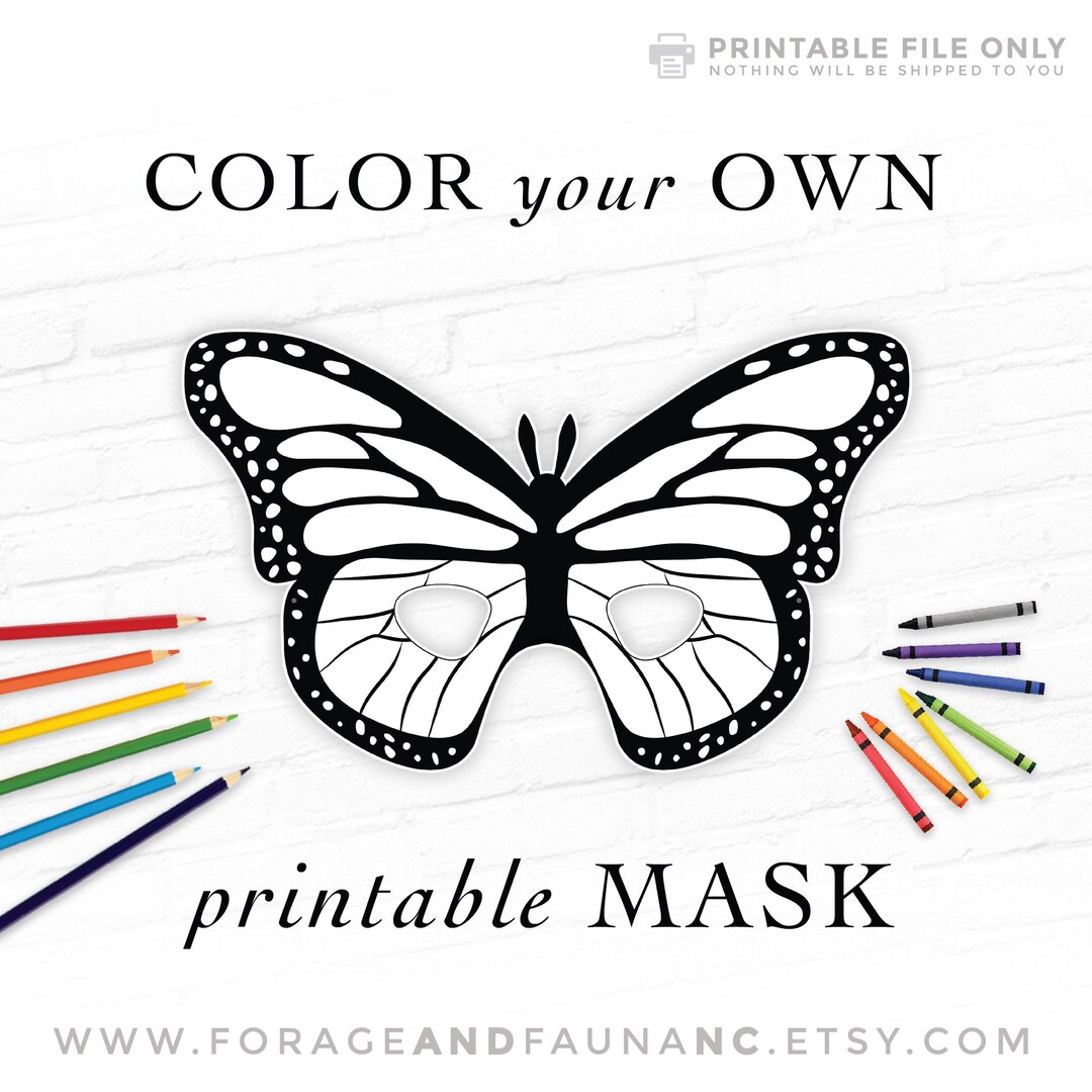 Coloring Book Fun Activity Monarch Butterfly Mask Printable Insect Bug ...