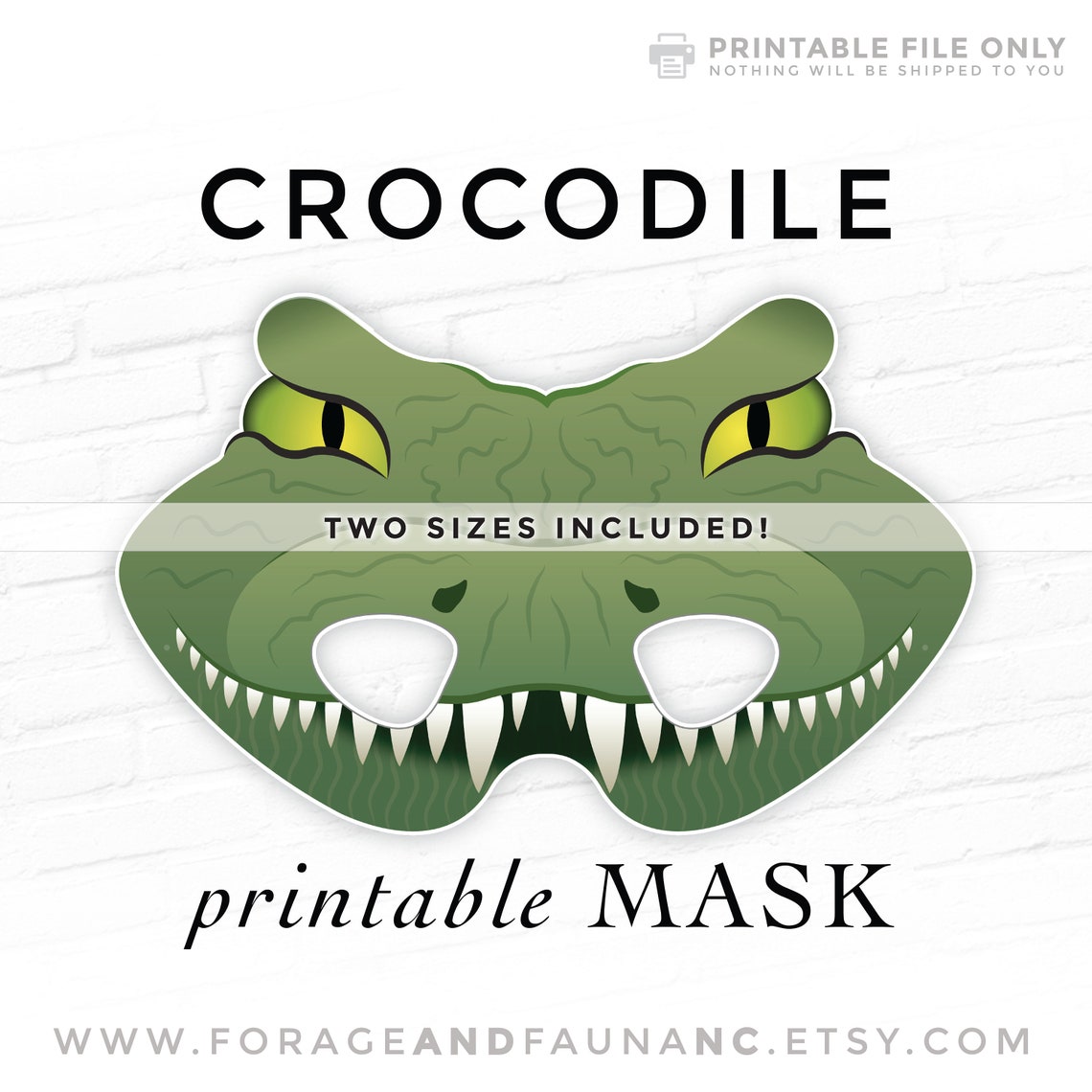 Crocodile Printable Animal Mask Reptile Dinosaur Birthday Halloween ...