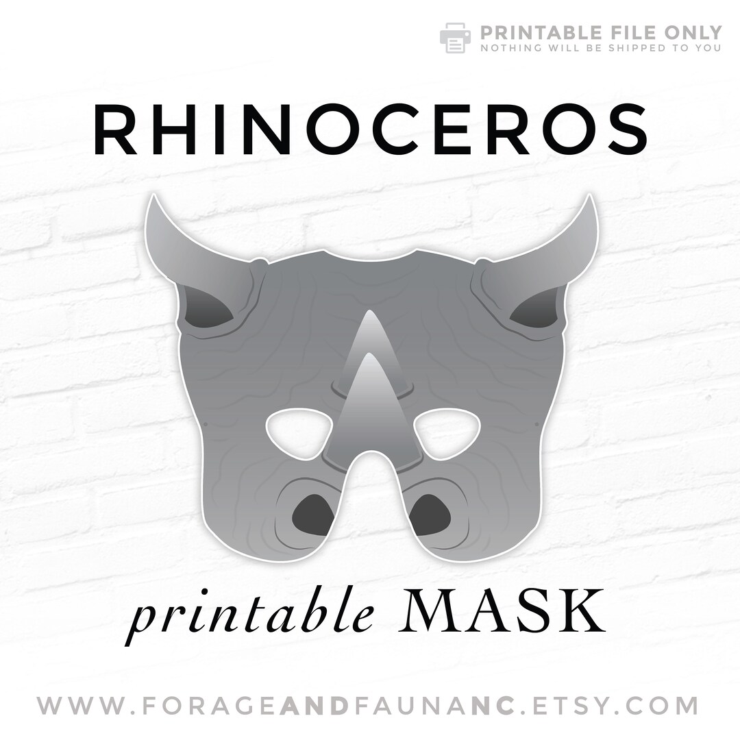 Printable Mask Rhino Mask Rhinoceros Mask Halloween Mask Cosplay Mask ...